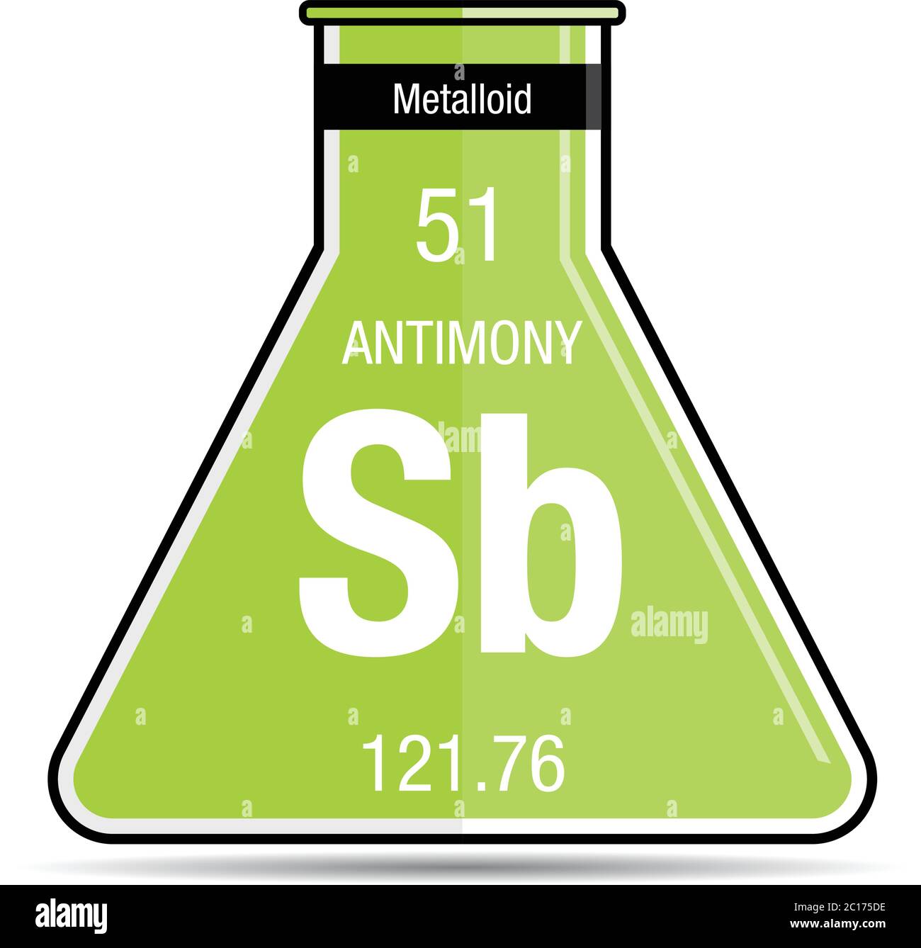 Simbolo antimonio su matraccio chimico. Elemento numero 51 della Tavola ...