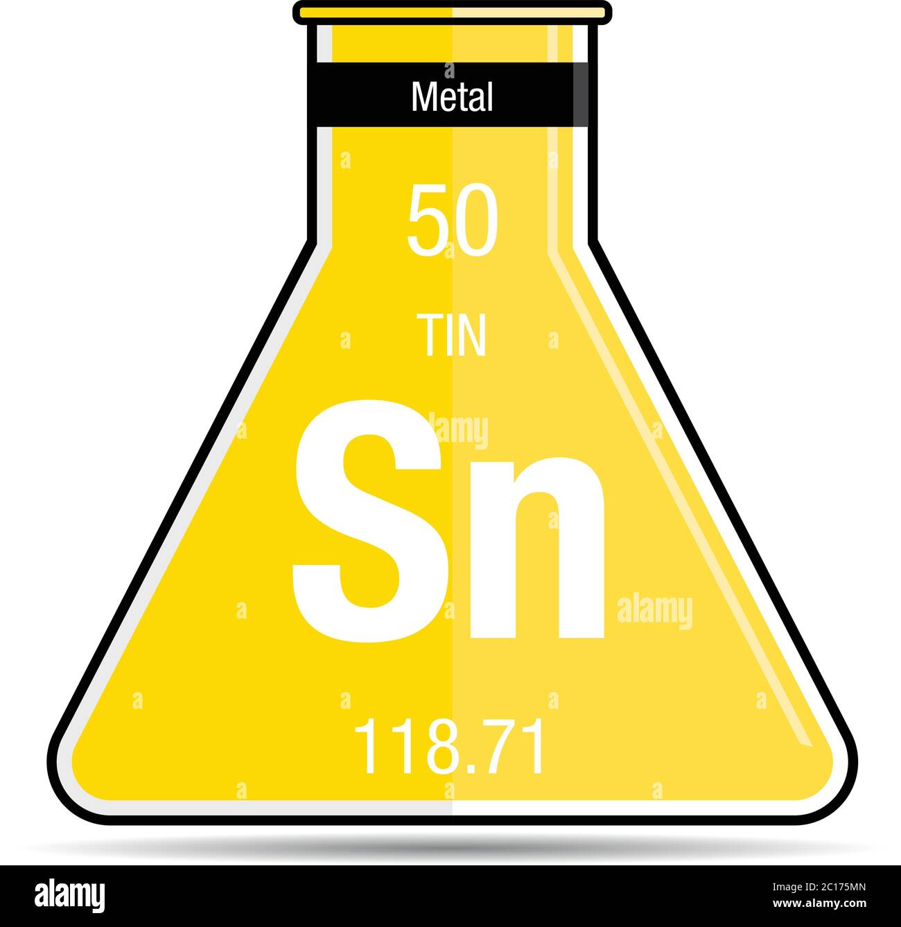 Simbolo di stagno sul pallone chimico. Elemento numero 50 della Tavola ...