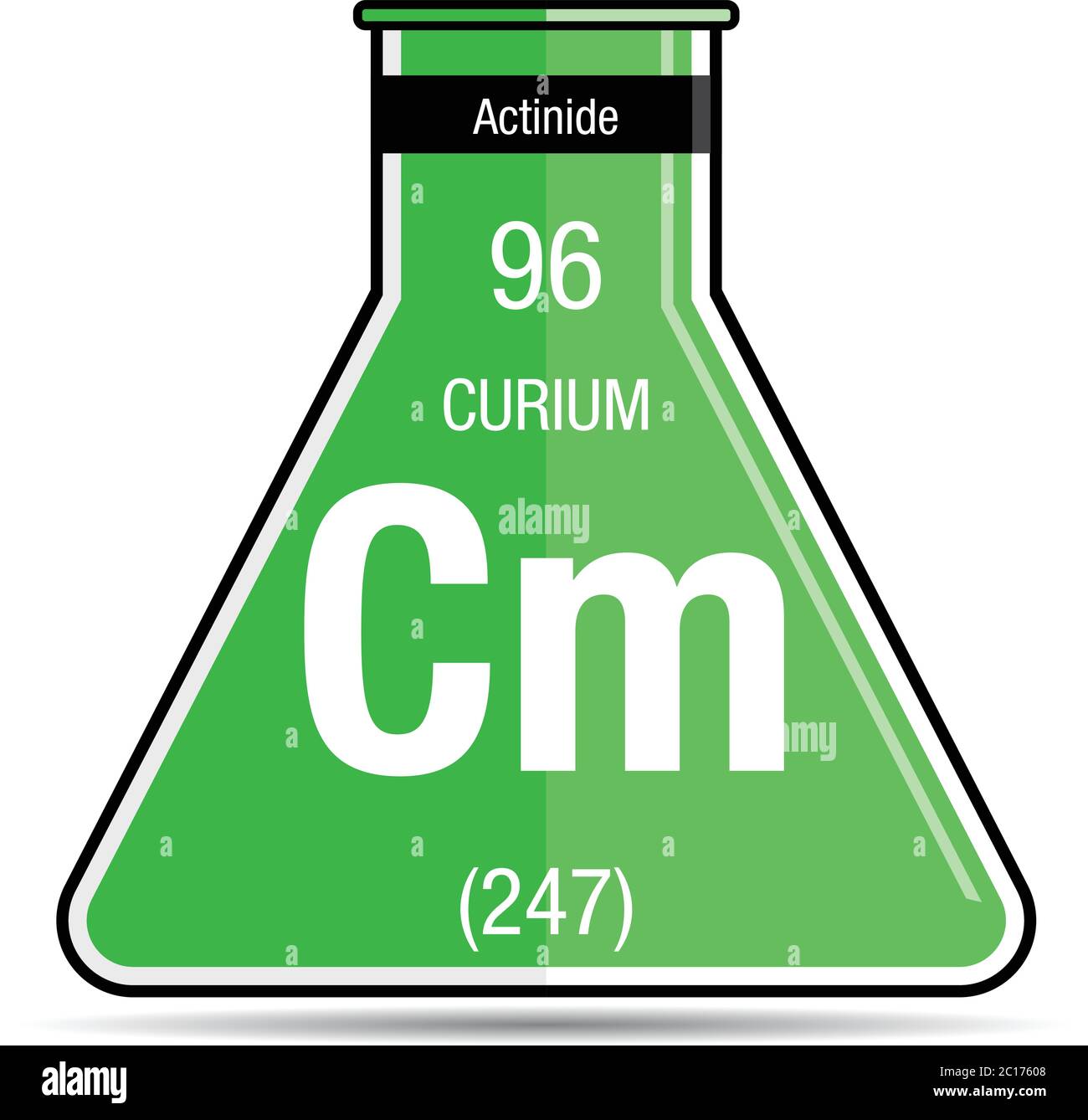 Simbolo del curio sul pallone chimico. Elemento numero 96 della Tavola ...