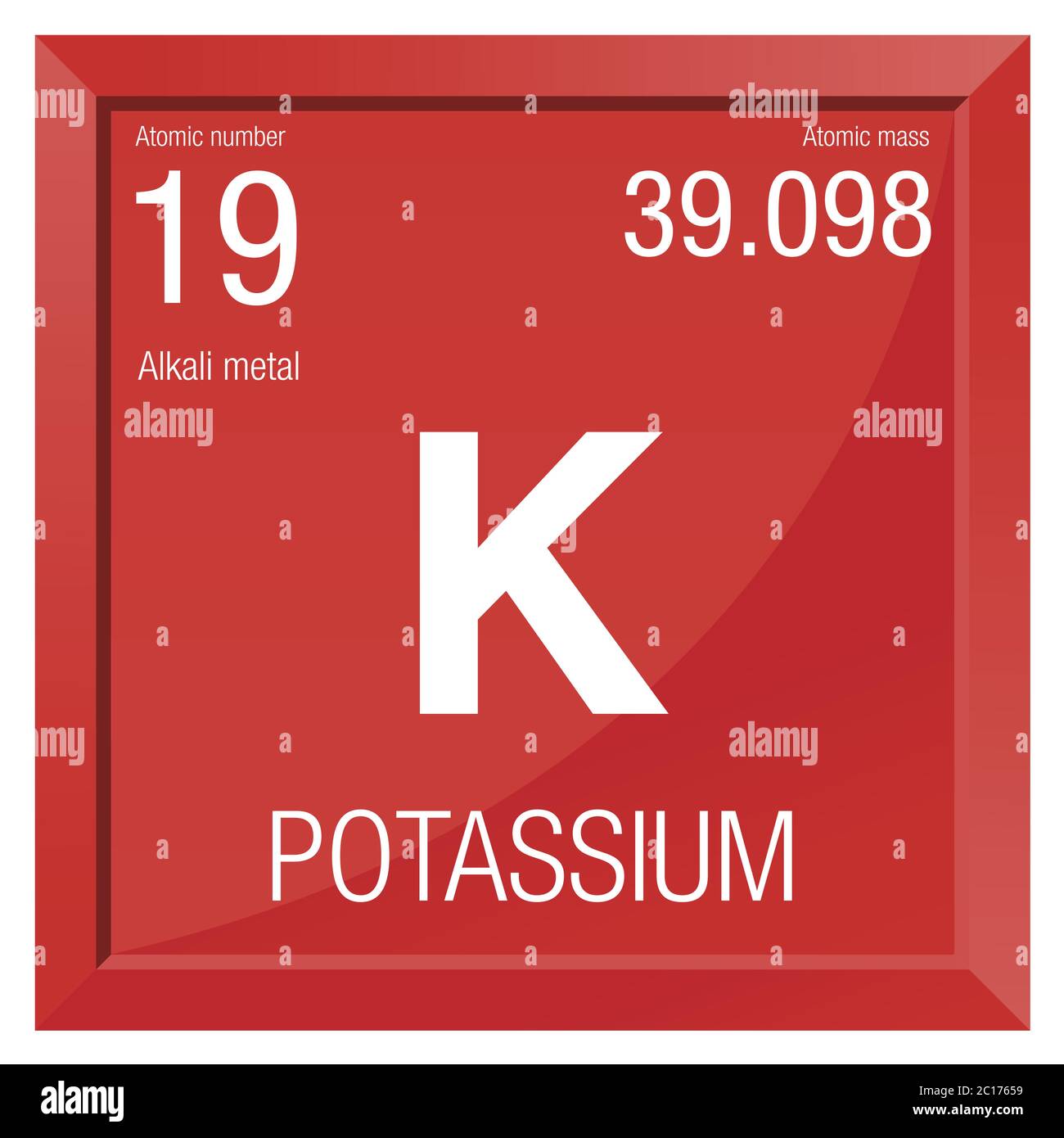 Simbolo del potassio. Elemento numero 19 della Tavola periodica degli ...