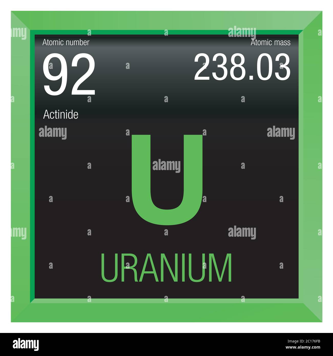 Simbolo dell'uranio. Elemento numero 92 della Tavola periodica degli ...