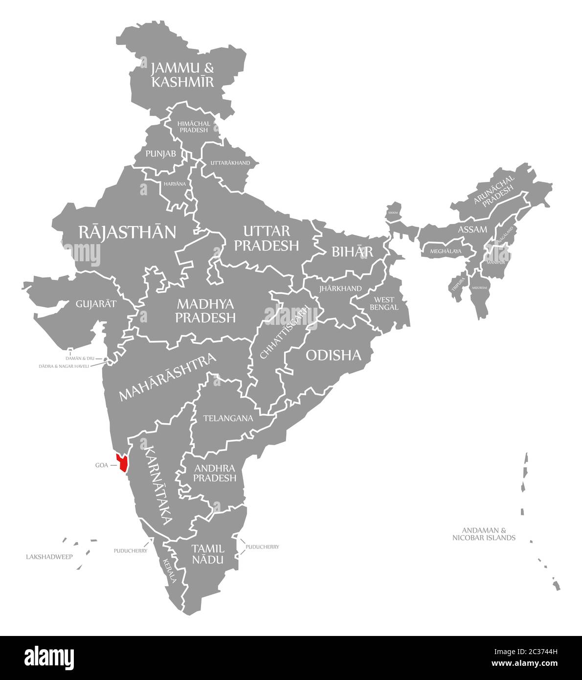 Mappa di goa nella mappa dell'india immagini e fotografie stock ad alta ...
