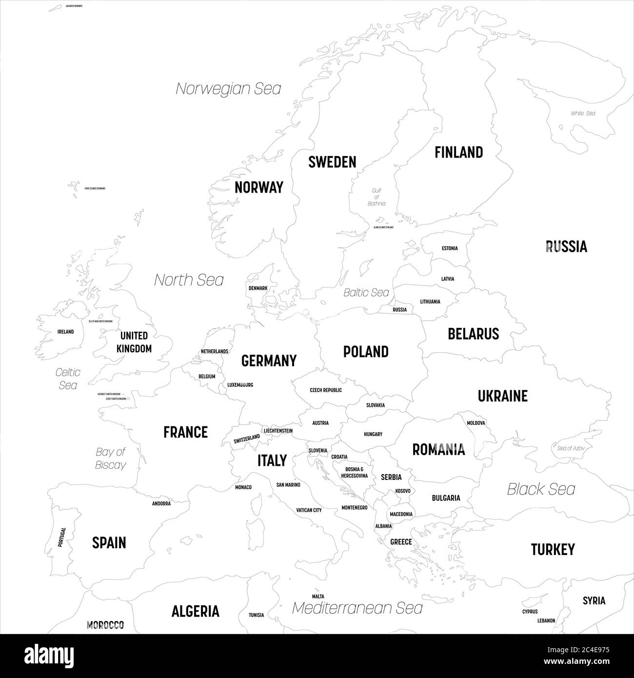 Mappa Europa Etichettata Vettoriale StockEuropa Settentrionale