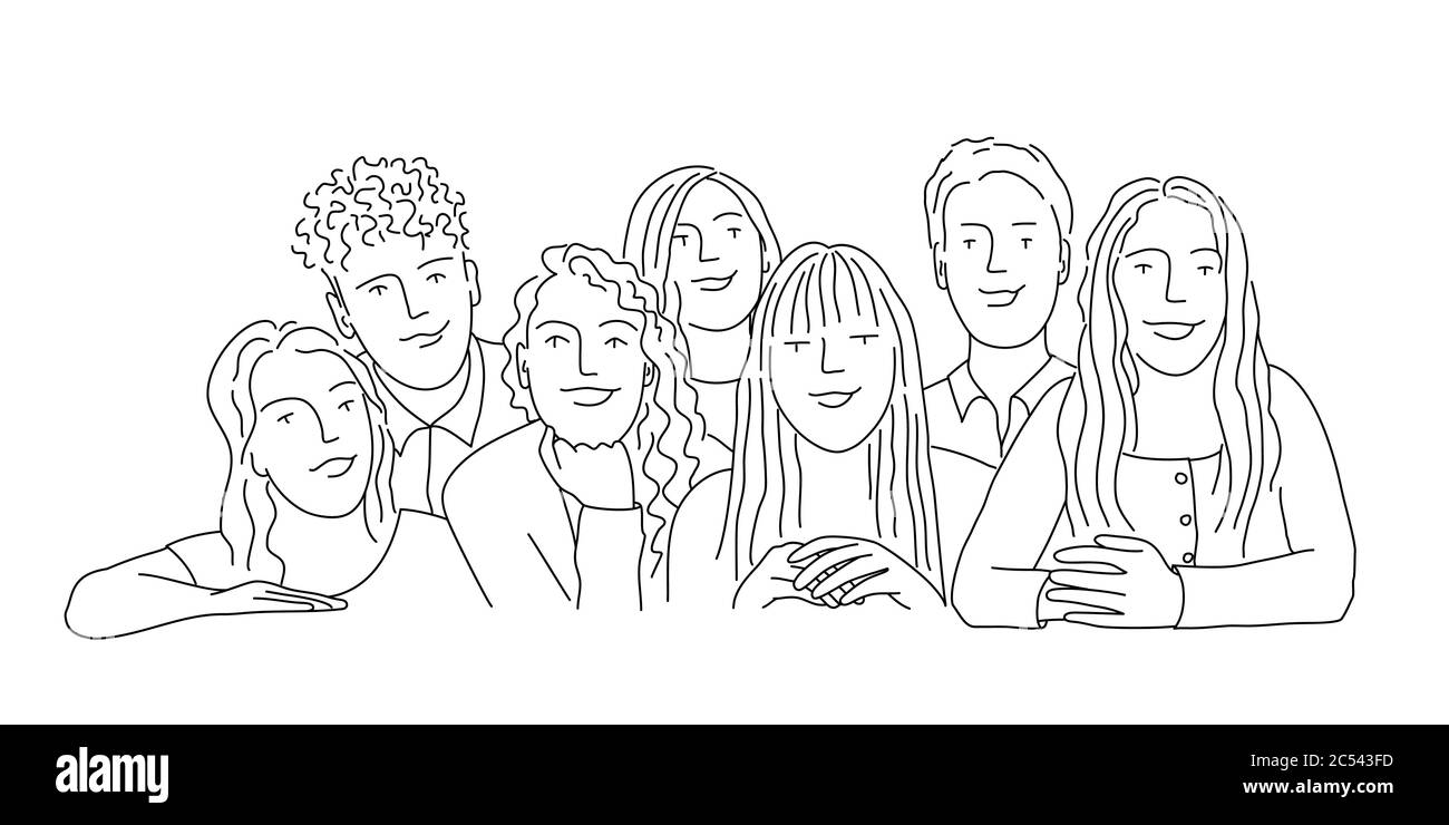 Gruppo di studenti. Illustrazione vettoriale del disegno di linee ...