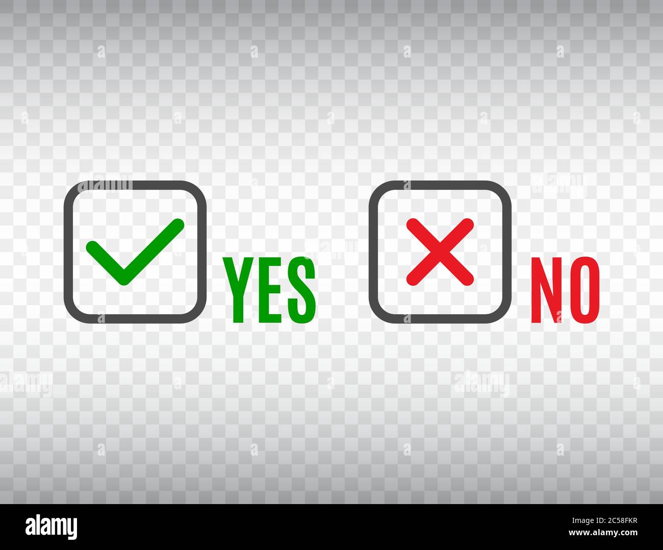 Simbolo di accettazione e rifiuto SÌ o NO. Segni di spunta impostati su ...