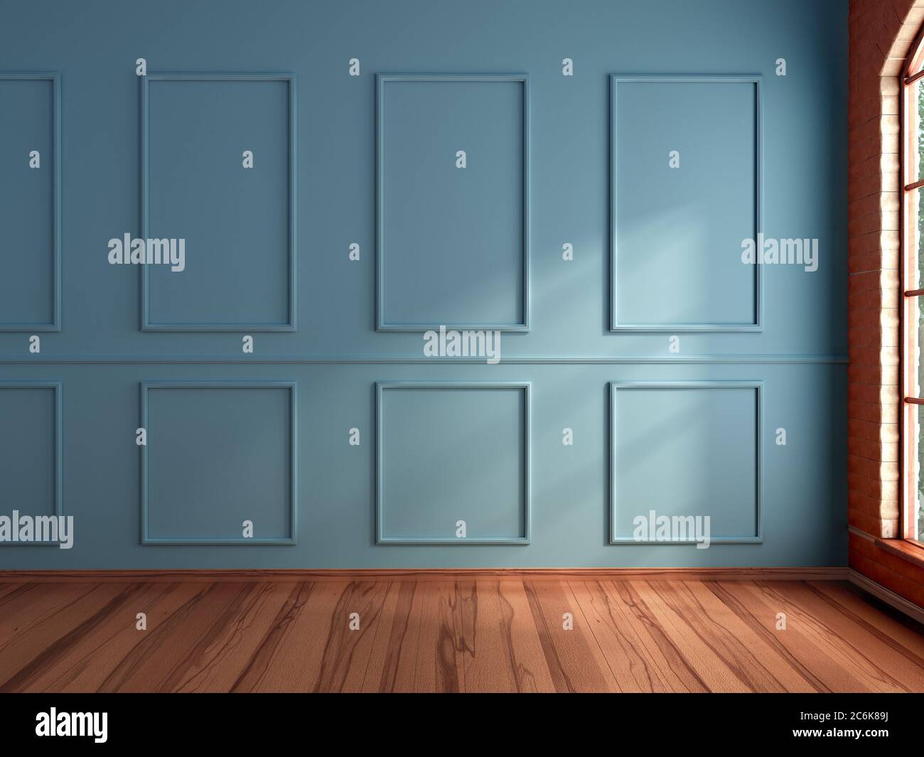 camera vuota e luminosa con finestra e travi a vista sulle pareti Foto ...