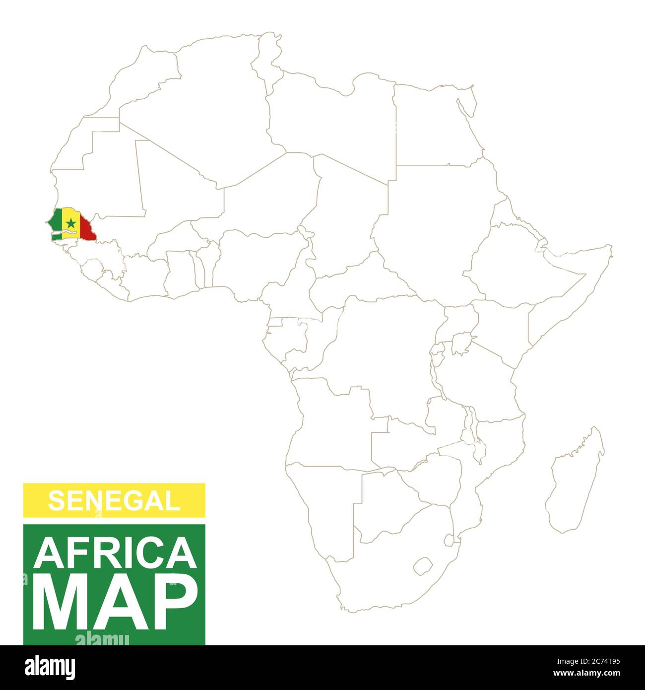 Africa ha contornato la mappa con evidenziato Senegal. Mappa e bandiera ...