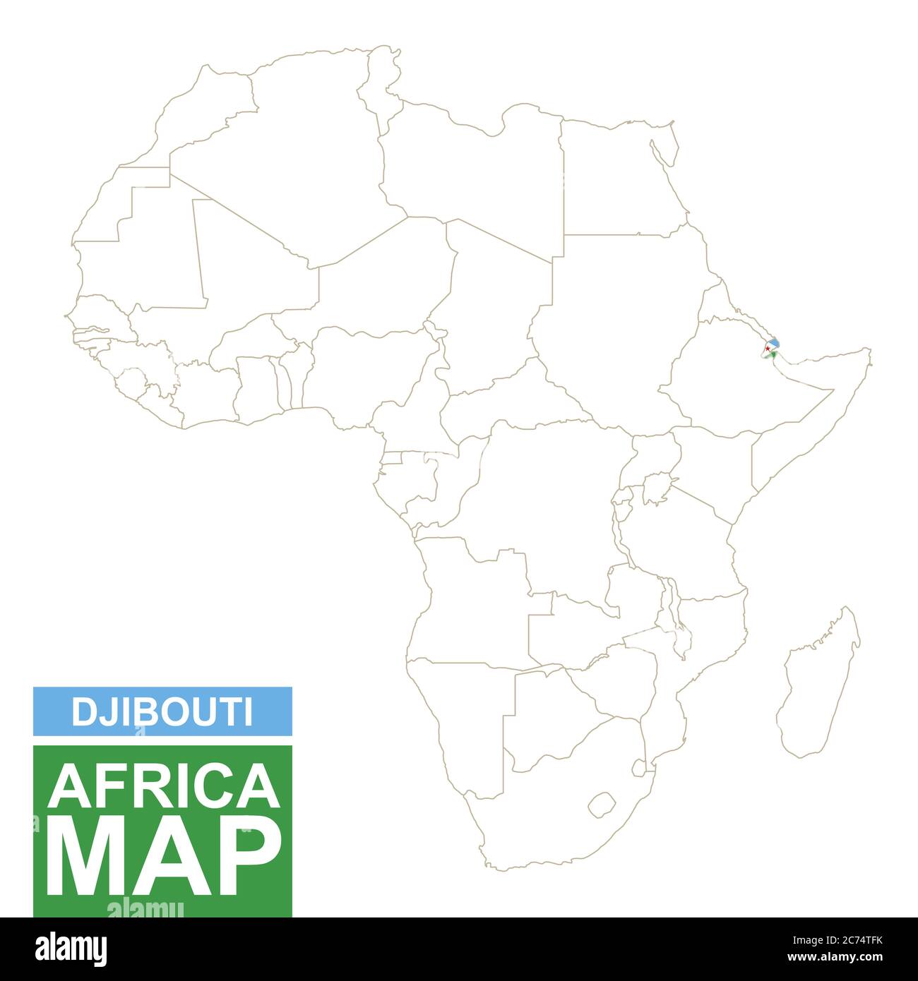 Africa ha contornato la mappa con Gibuti evidenziato. Gibuti mappa e ...