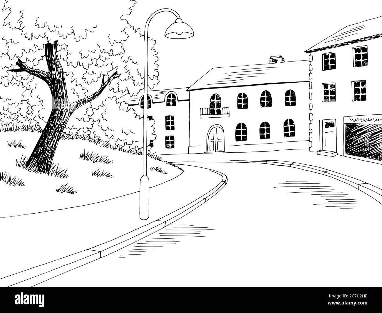 Immagine di una vecchia strada grafica di una città bianca nera disegno ...