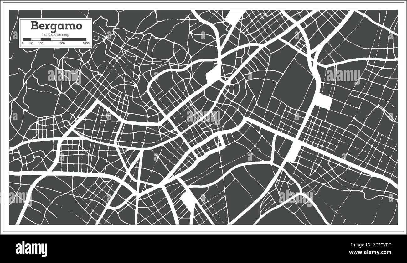 Bergamo Mappa della città in bianco e nero in stile retro. Mappa di ...