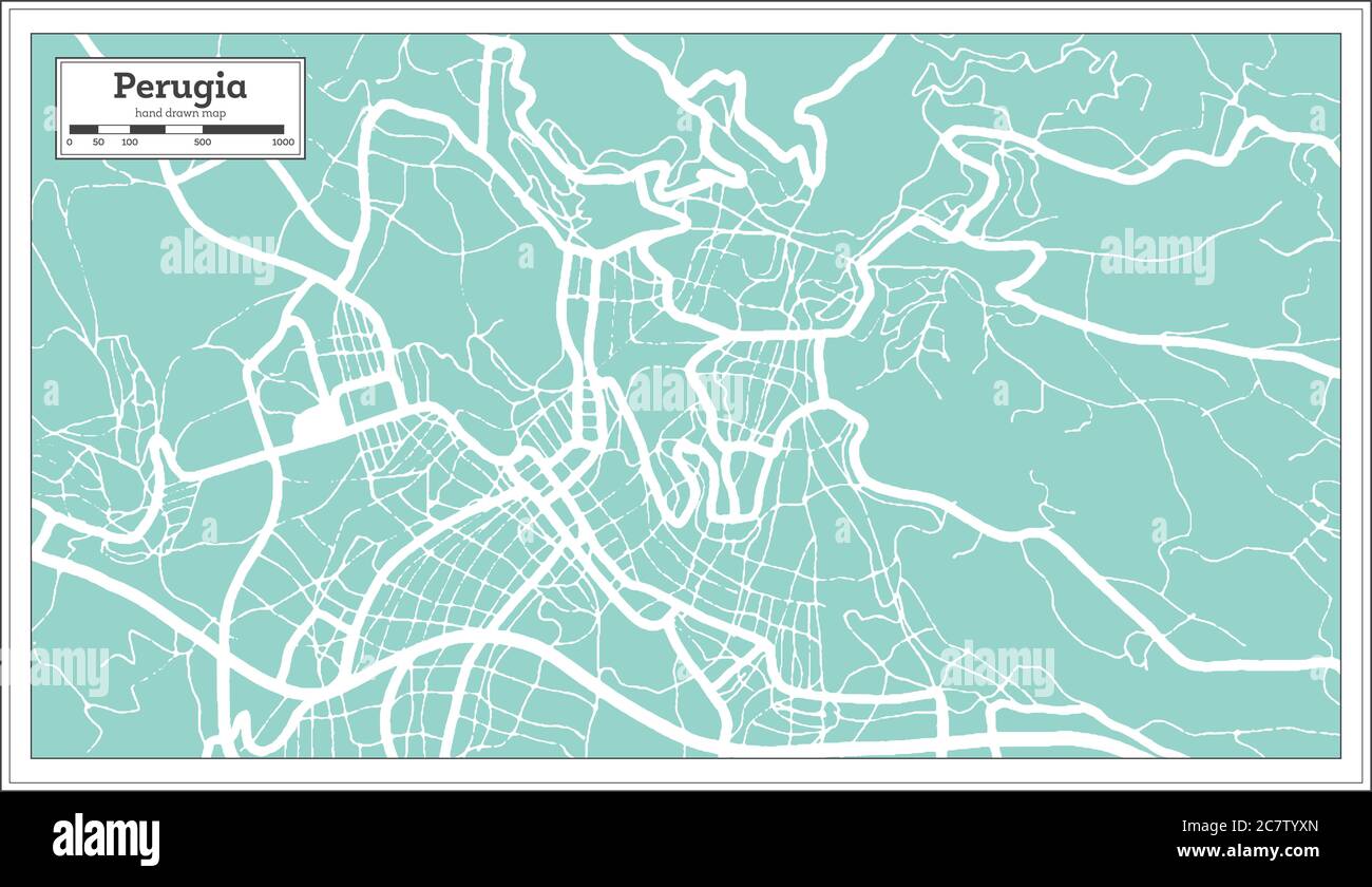 Perugia Mappa della città in stile retro. Mappa di contorno ...