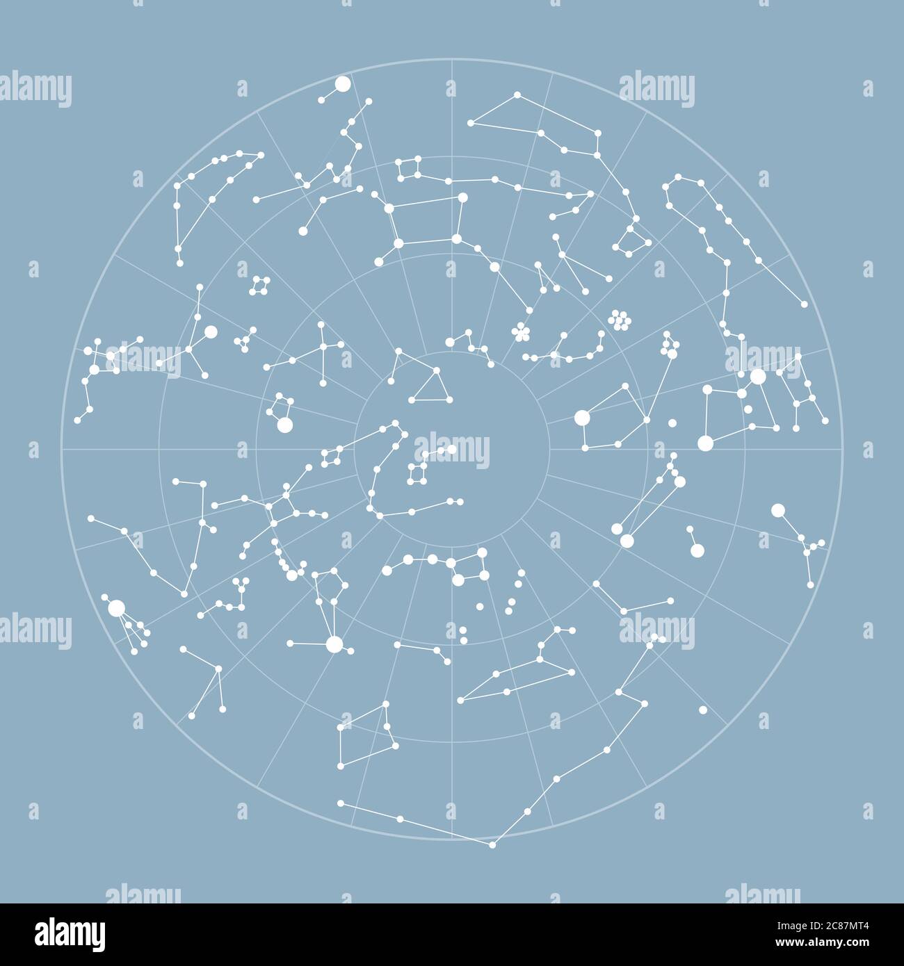 Illustrazione vettoriale della mappa a stella. Mappa delle costellazioni. Sistema stella solare ...