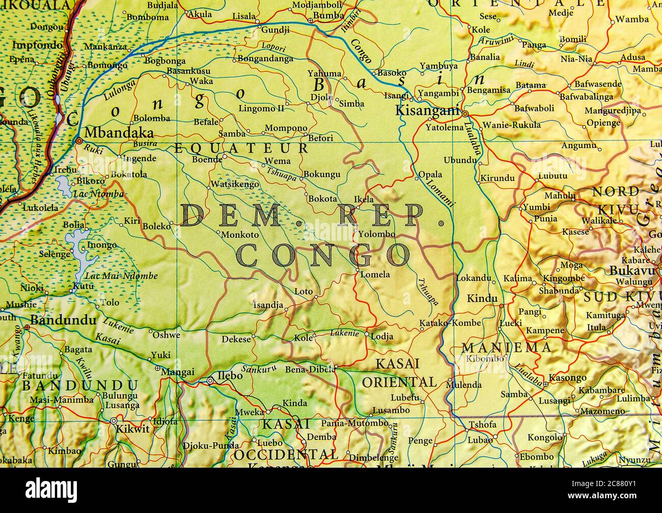 Mappa geografica della Repubblica Democratica del Congo con importanti ...