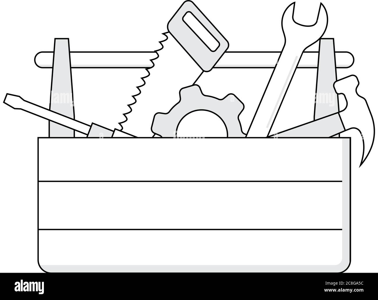 Icona a linea piatta della cassetta degli attrezzi che include martello ...