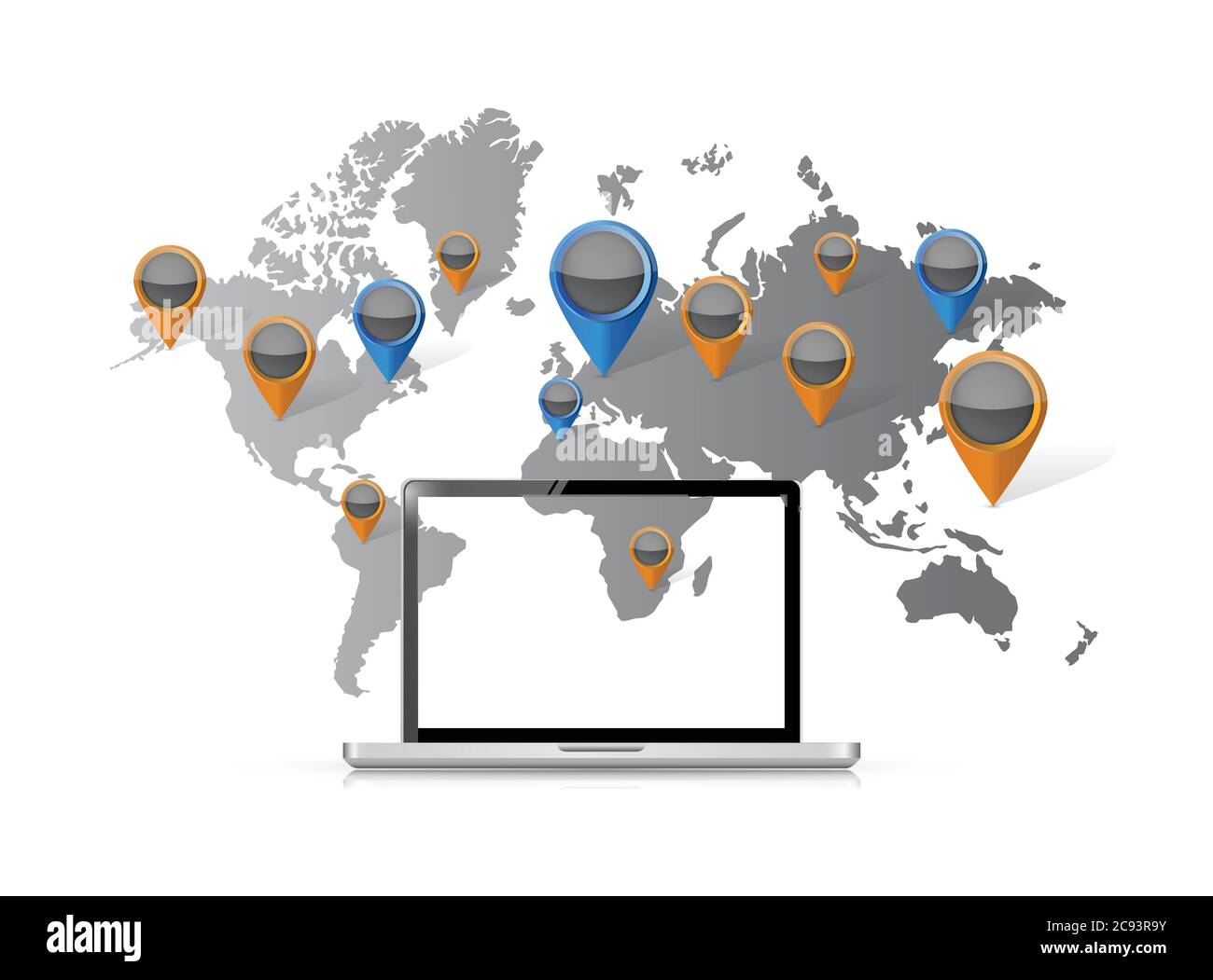 Mappa del mondo posizioni computer disegno illustrazione su uno sfondo ...