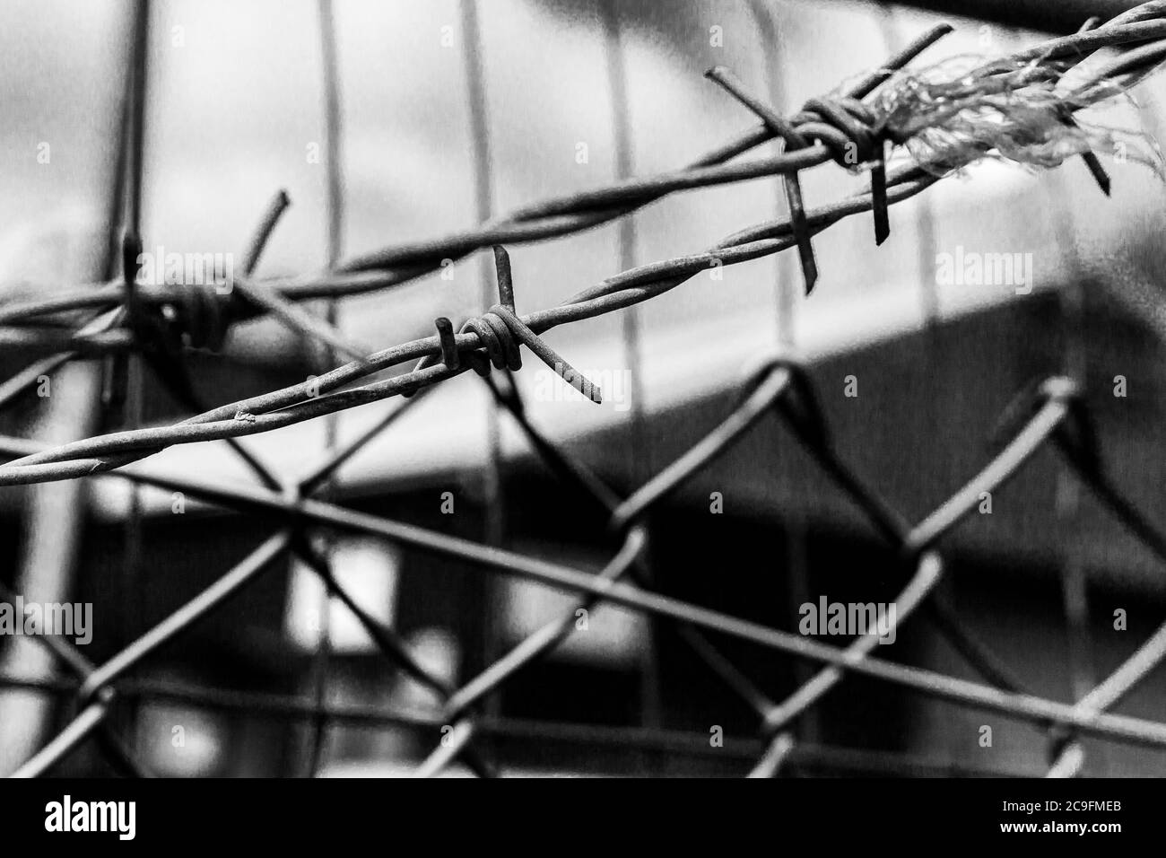 Recinzione filo spinato metallo Foto e Immagini Stock in Bianco e Nero ...