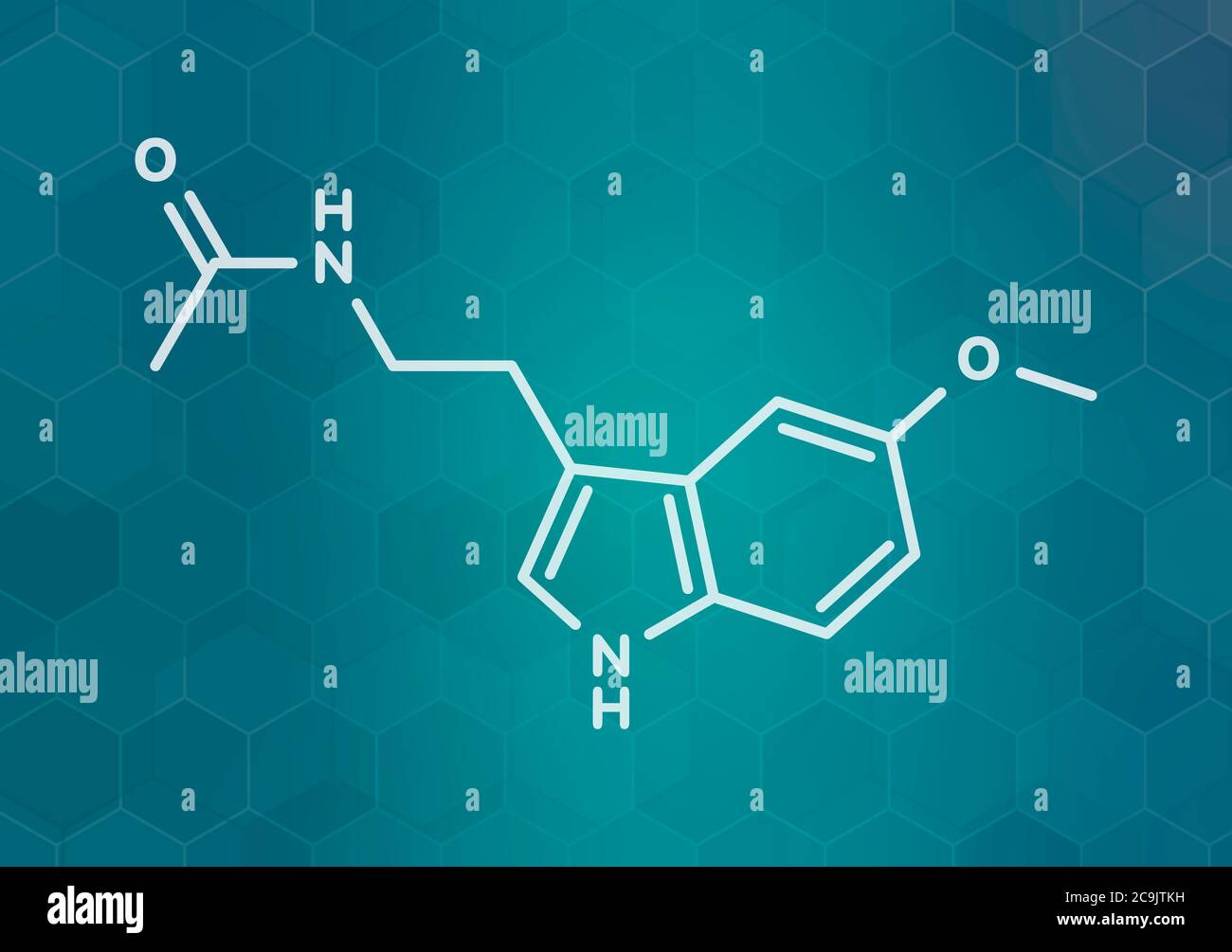 Molecola di ormone melatonina. Negli esseri umani, svolge un ruolo ...