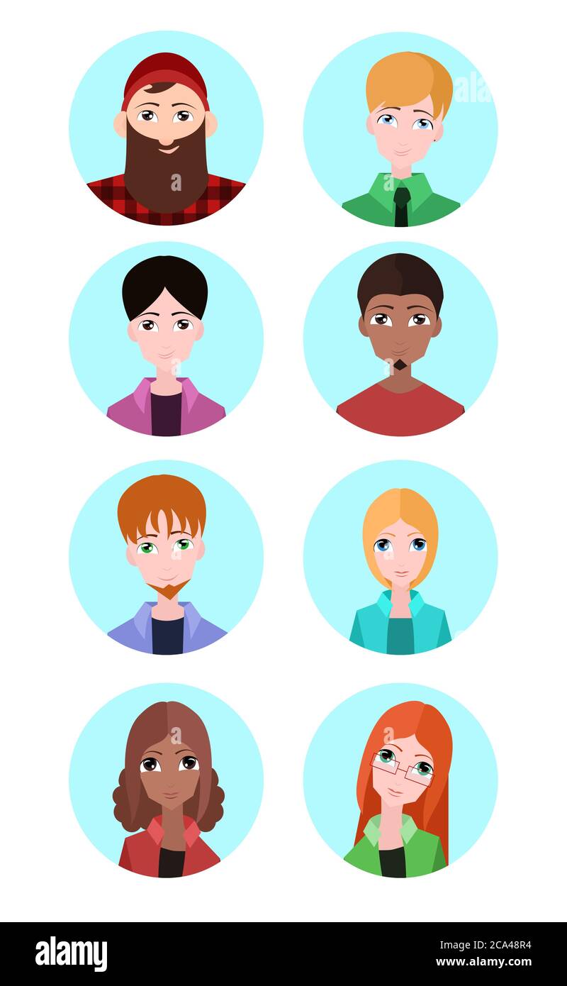 Insieme di icone vettoriali piatte di persone di sesso e razze diverse ... Insieme di icone vettoriali piatte di persone di sesso e razze diverse ...