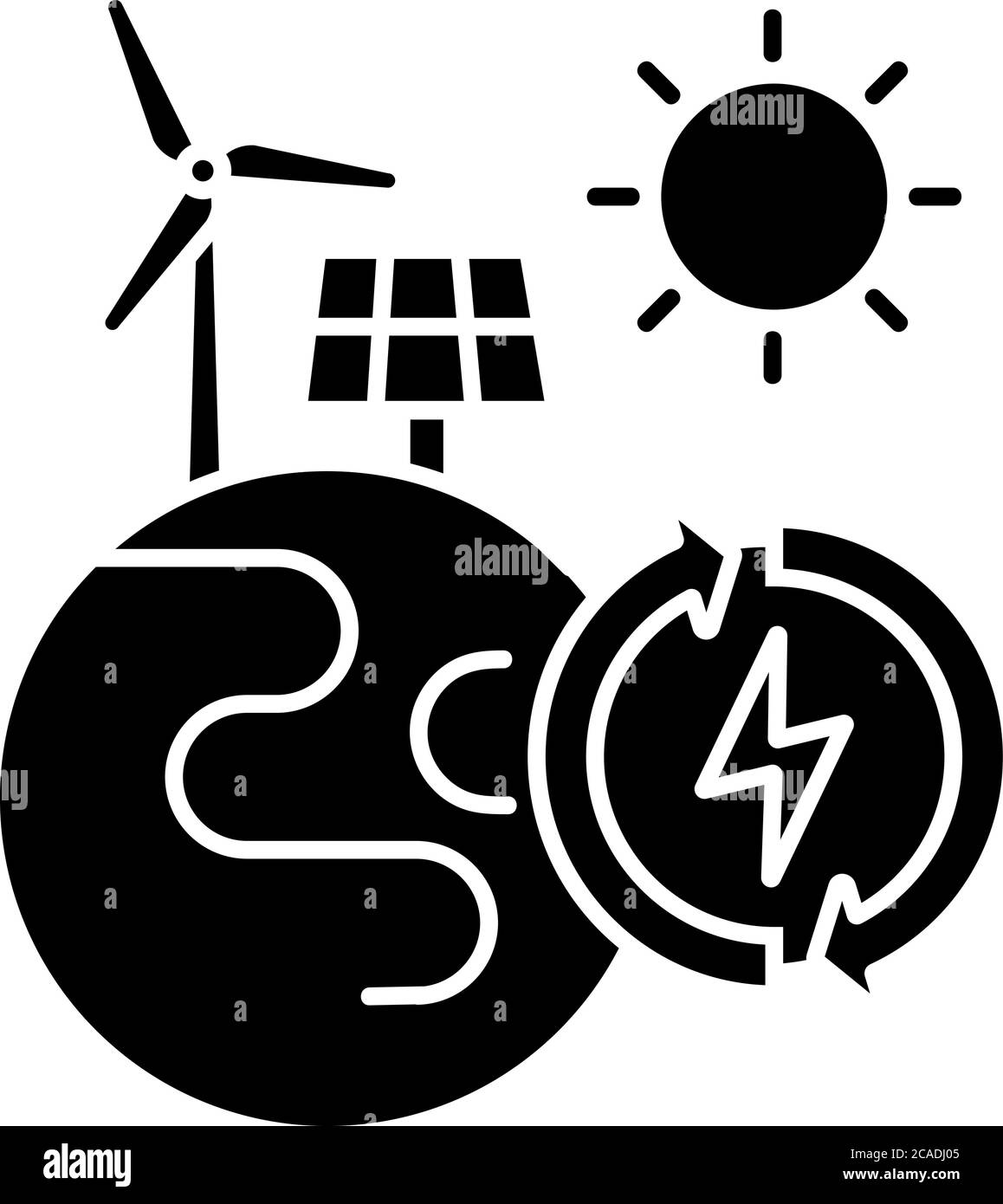 Icona glifo nero per le energie rinnovabili. Fonti di generazione di ...