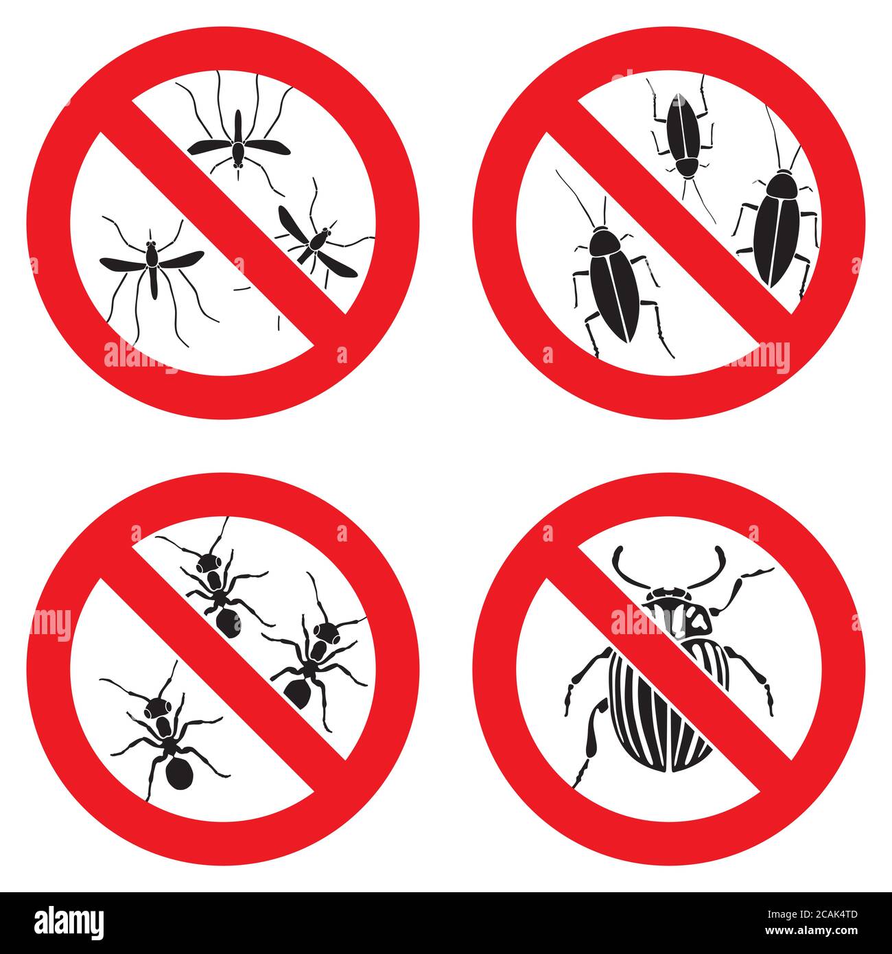 Stop insetti. Silhouette di zecche, insetti e zanzare. Simbolo di ...