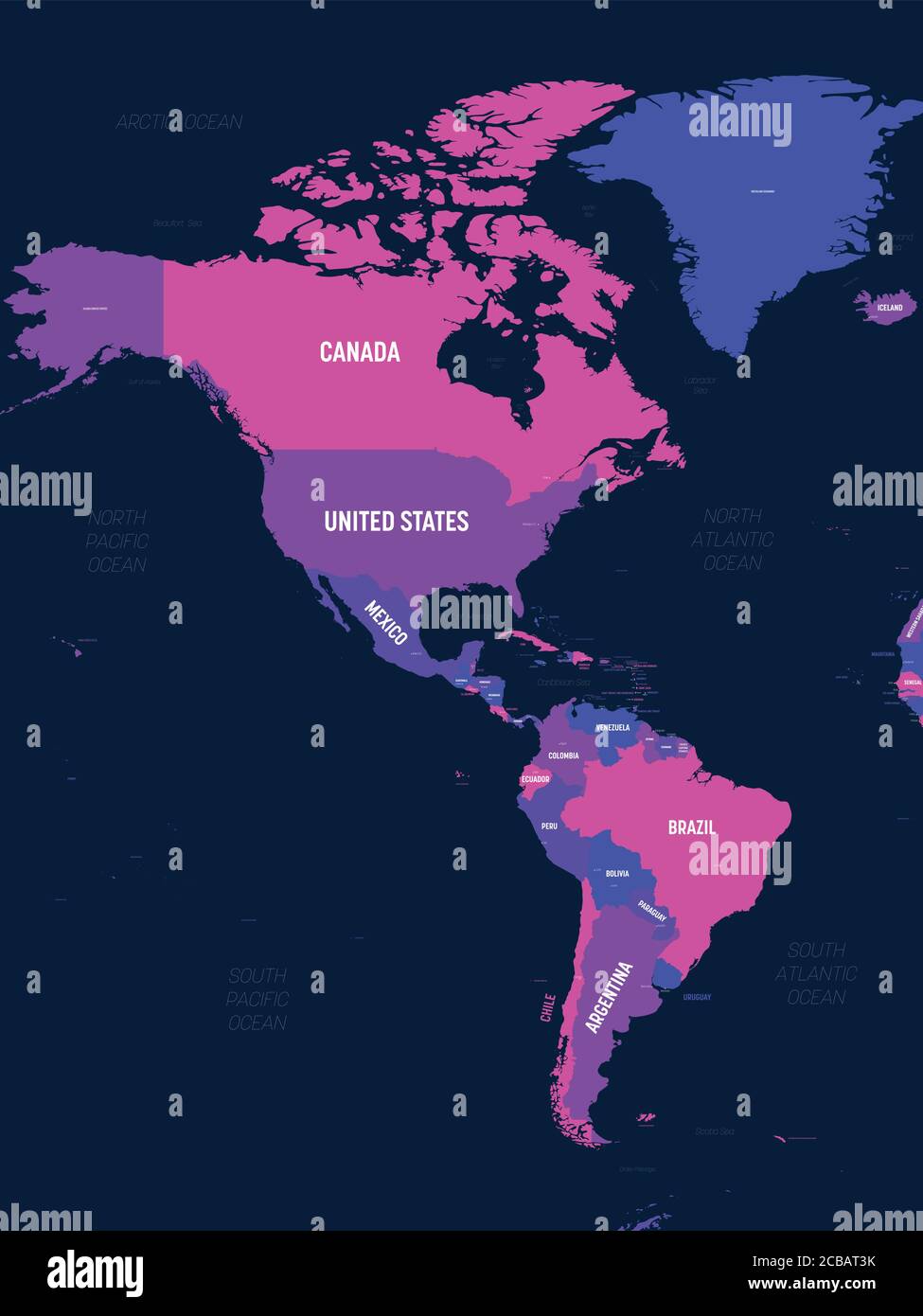 Mappa delle Americhe. Mappa politica dettagliata del continente ...