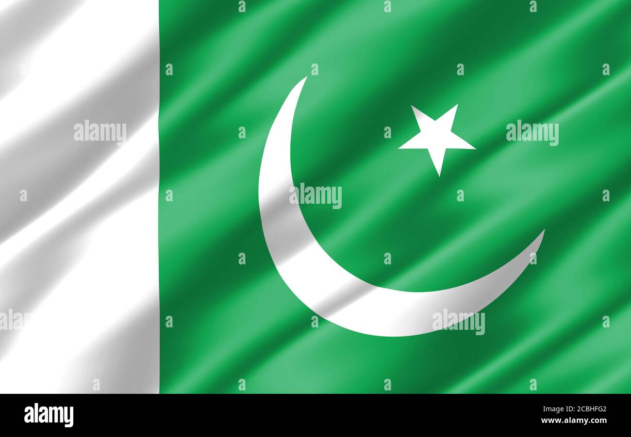 Bandiera di seta ondulata del Pakistan grafico. Immagine in 3D con ...