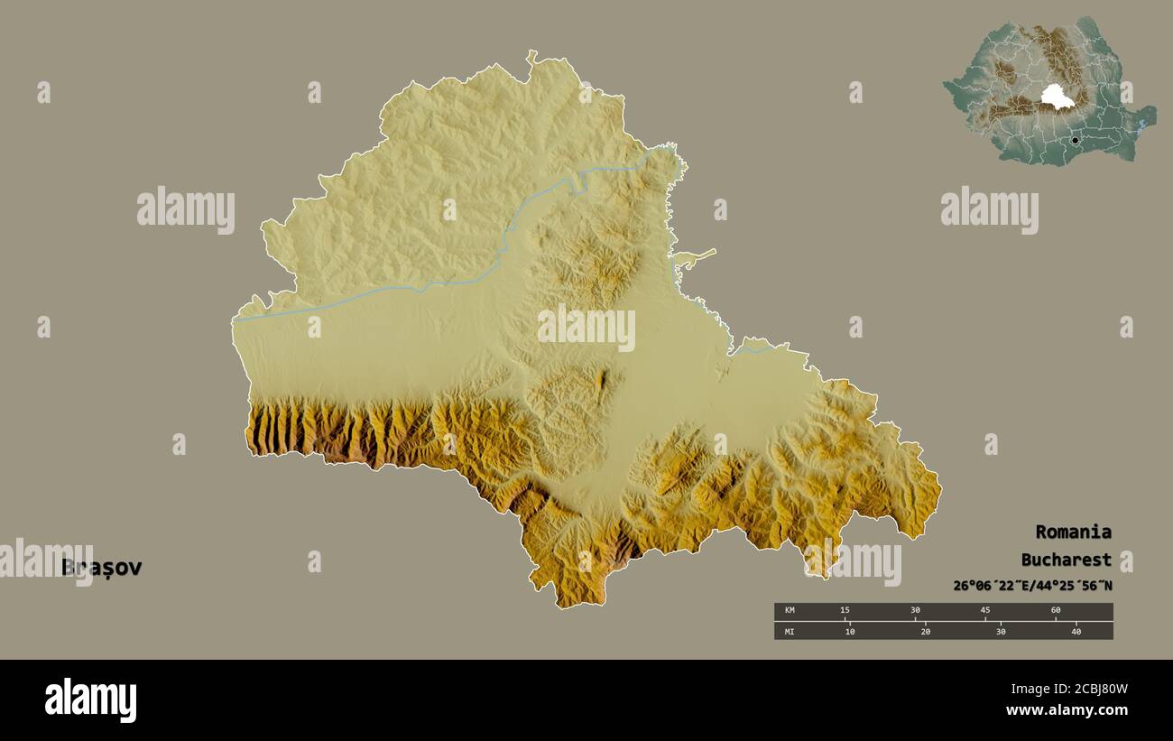 Forma di Brașov, contea della Romania, con la sua capitale isolata su ...
