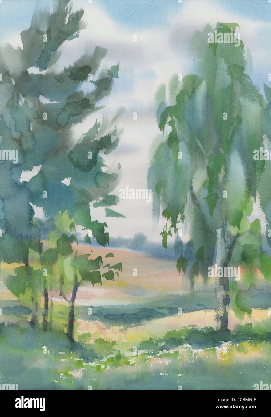 Paesaggio ad acquerello con alberi immagini e fotografie stock ad alta ...