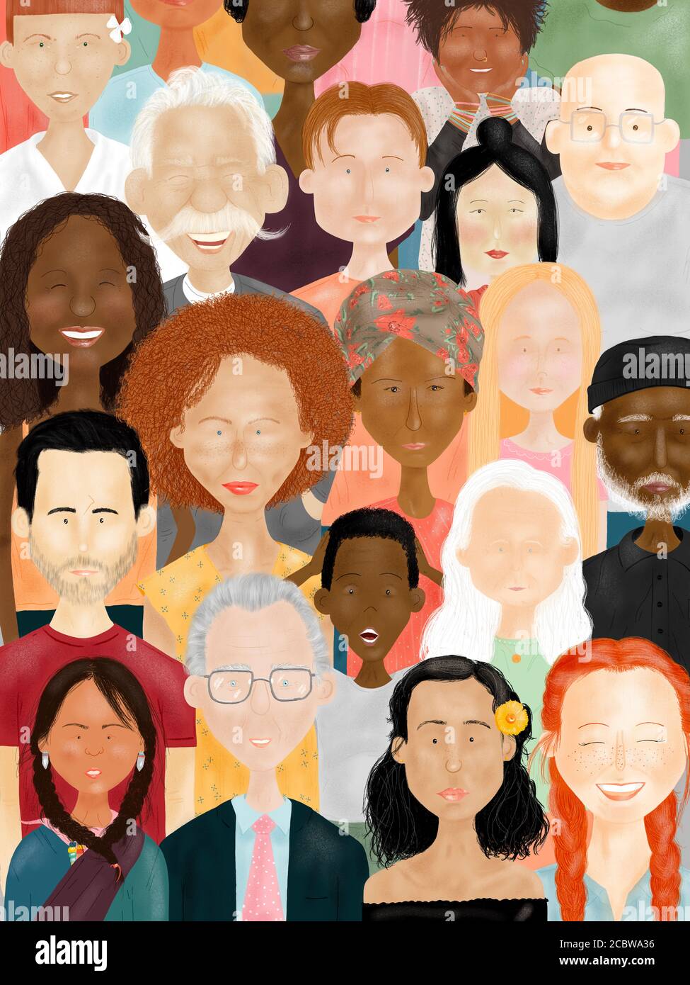 Illustrazione dei volti delle persone: Uomini, donne, giovani e anziani ...