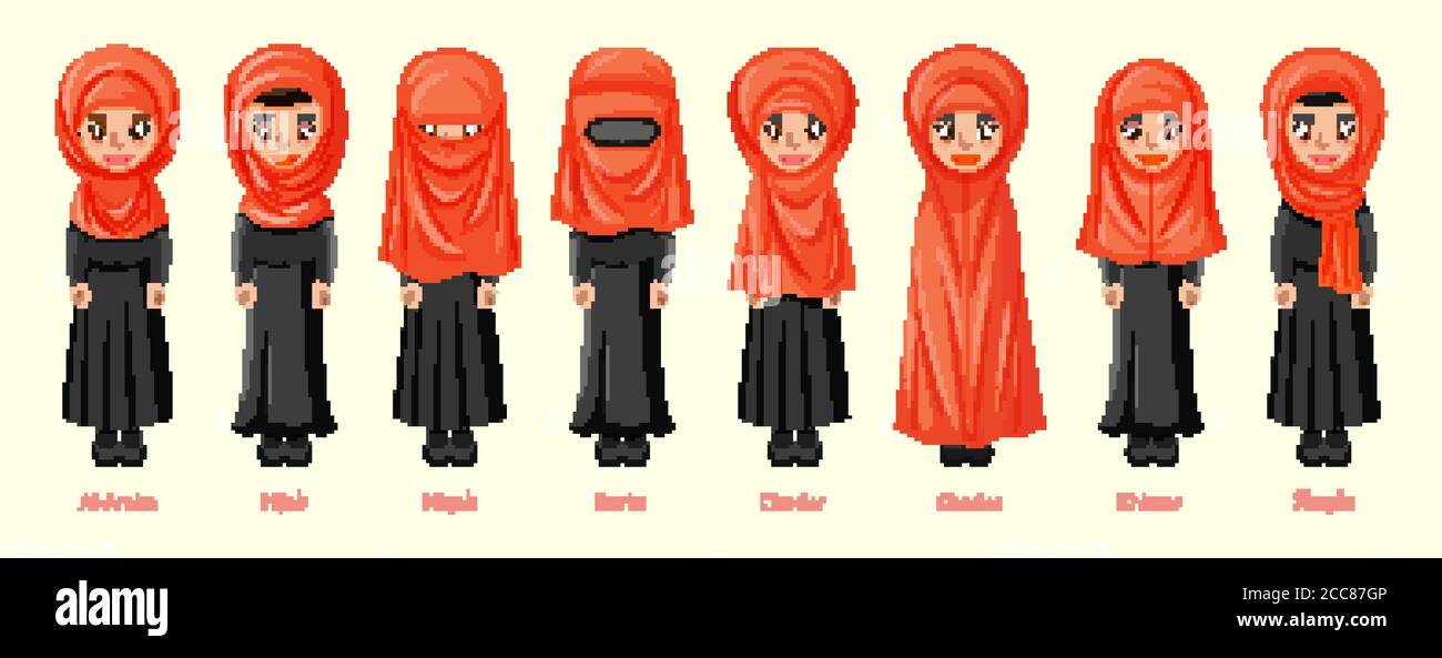 Tipi di veli tradizionali islamici di femmina in carattere cartoon ...