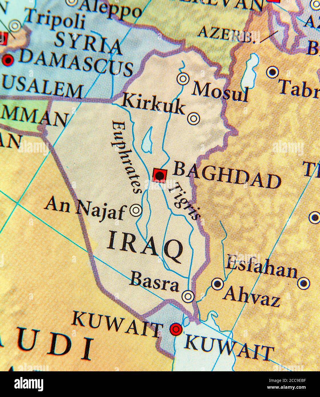 Mappa geografica dell'Iraq con città importanti Foto stock - Alamy