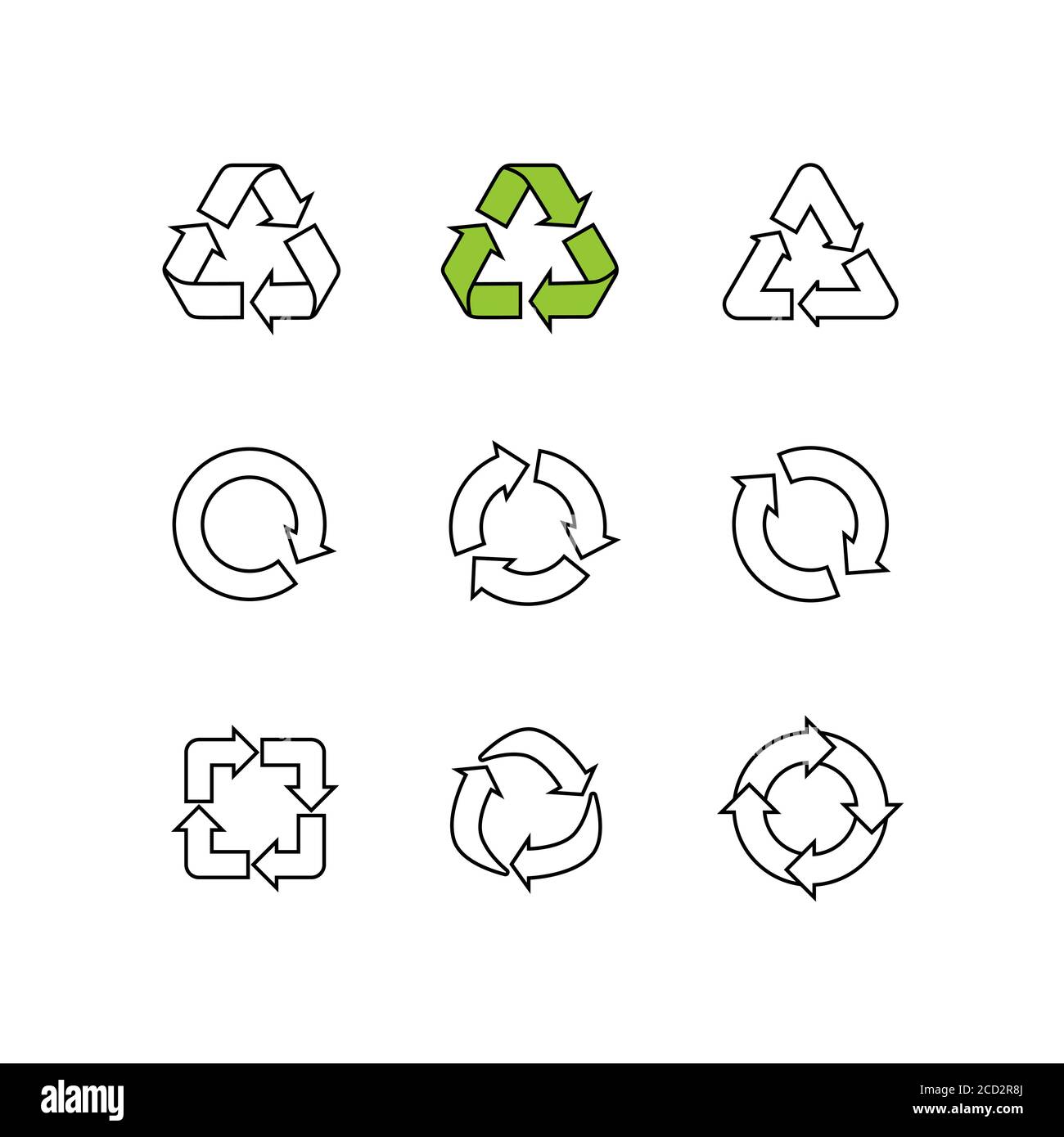 Set di simboli di riutilizzo del riciclo degli schizzi isolati su ...