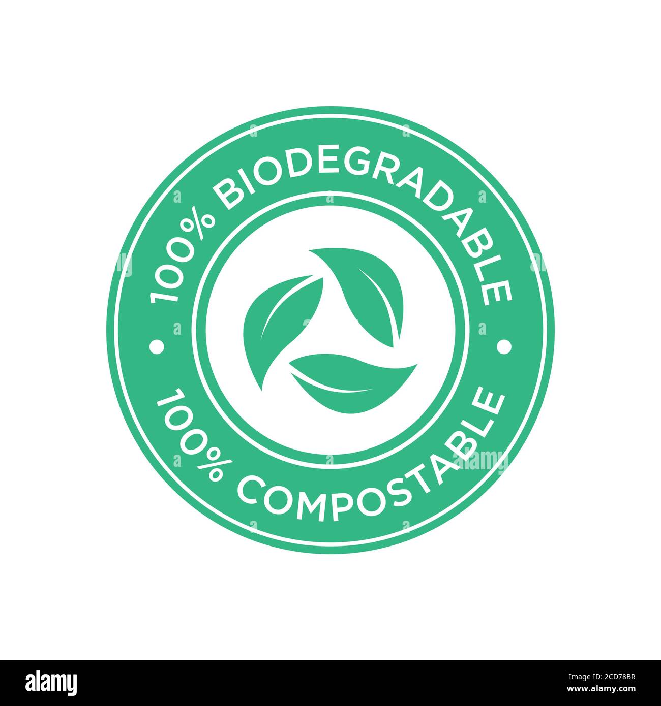 Icona biodegradabile al 100% e compostabile. Simbolo rotondo e verde ...
