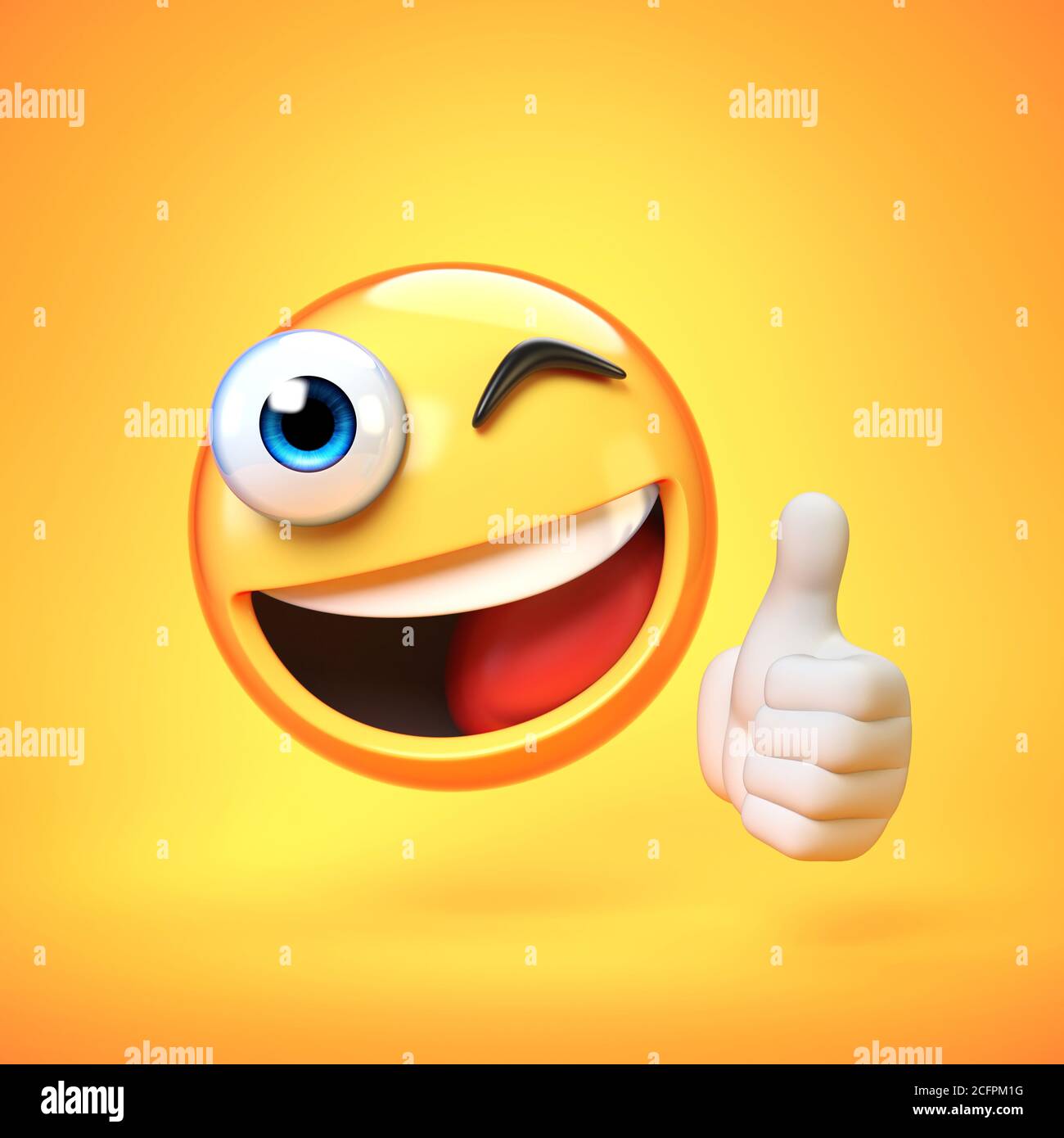 Thumb up emoji isolato su sfondo giallo, emoticon che dà come rendering ...