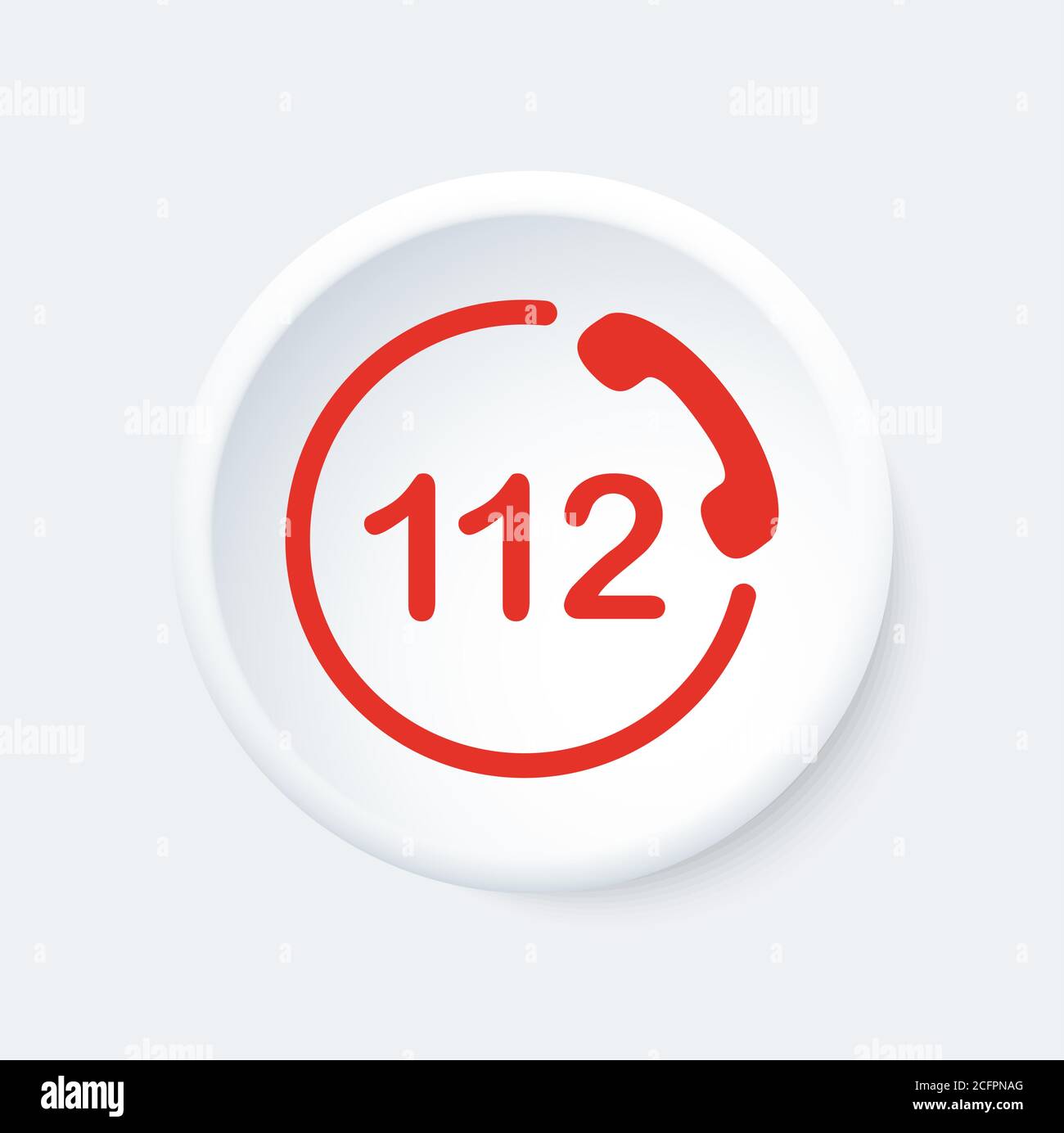 112 pulsante. Simbolo del telefono di emergenza. Icona bianca e rossa ...