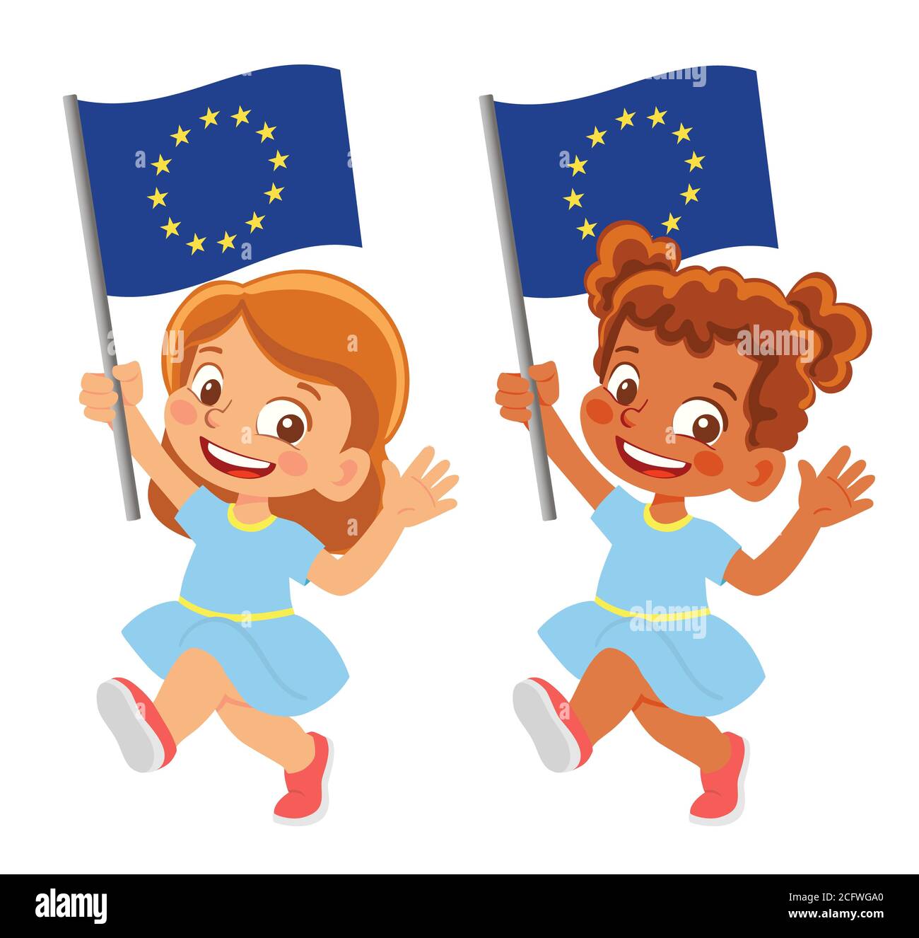 Bandiera UE in mano. Bambini con bandiera. Bandiera dell'Europa Foto ...