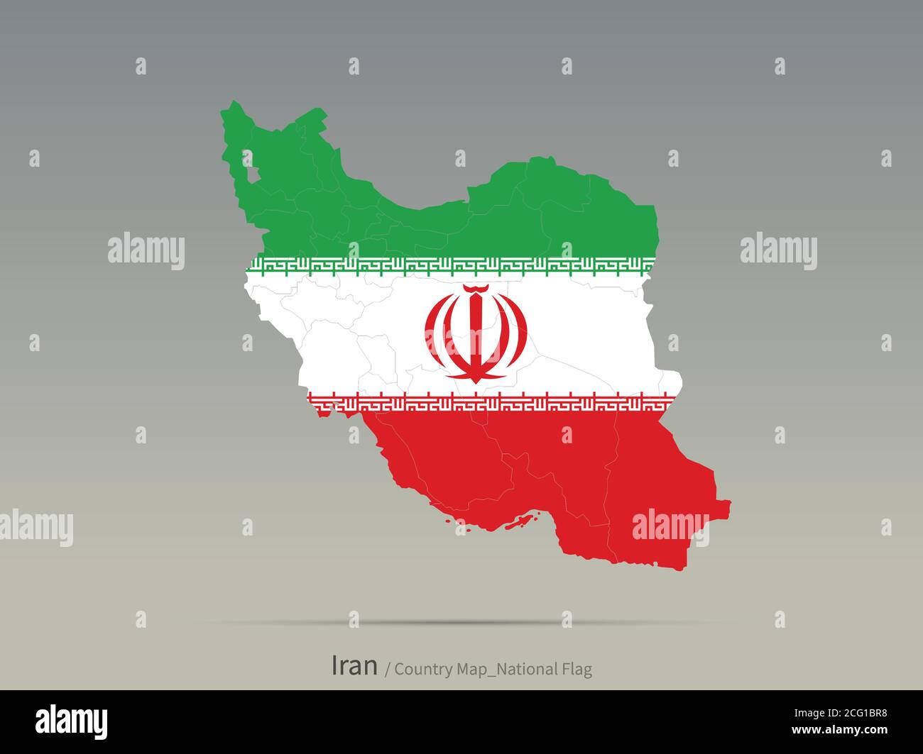 Iran Bandiera isolata sulla mappa. Mappa e bandiera dei paesi del Medio ...