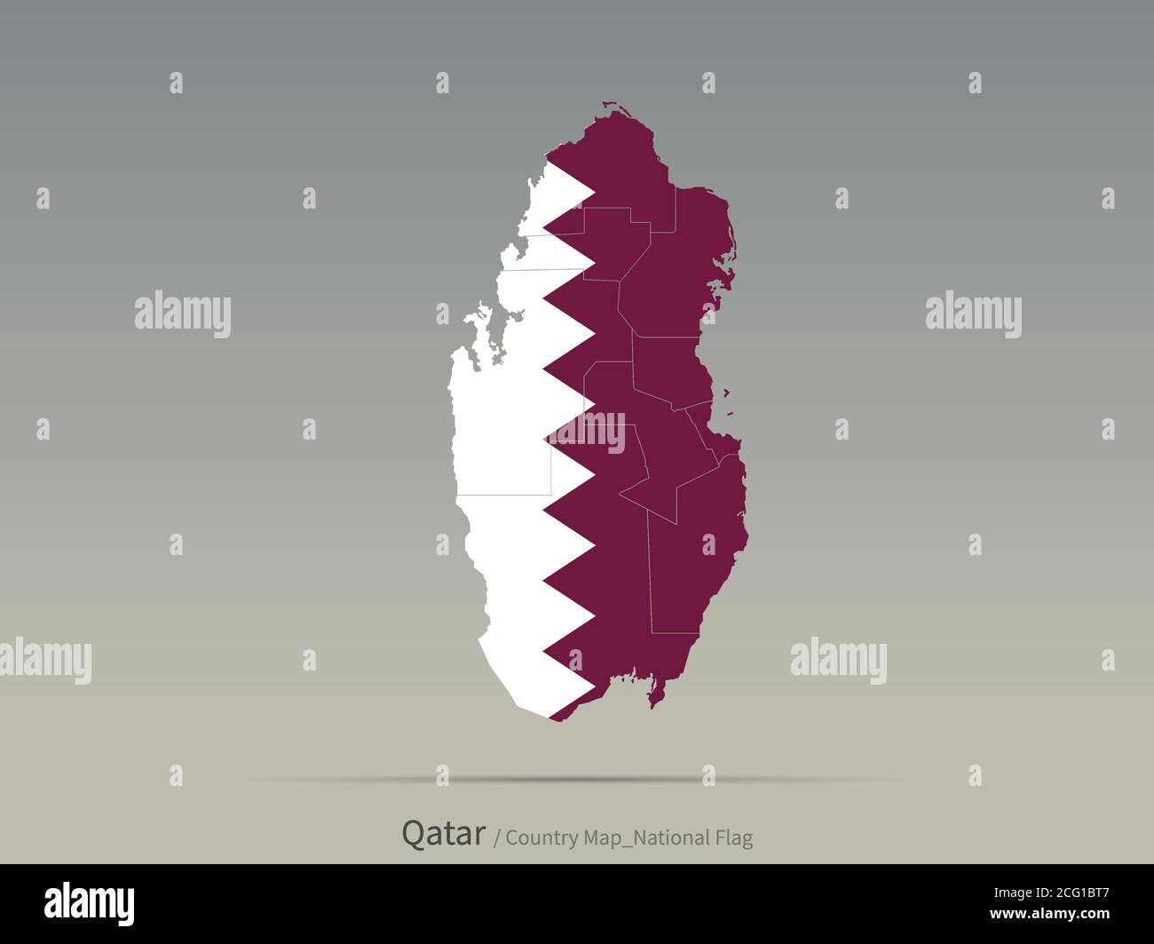 Bandiera Qatar isolata sulla mappa. Mappa e bandiera dei paesi del ...
