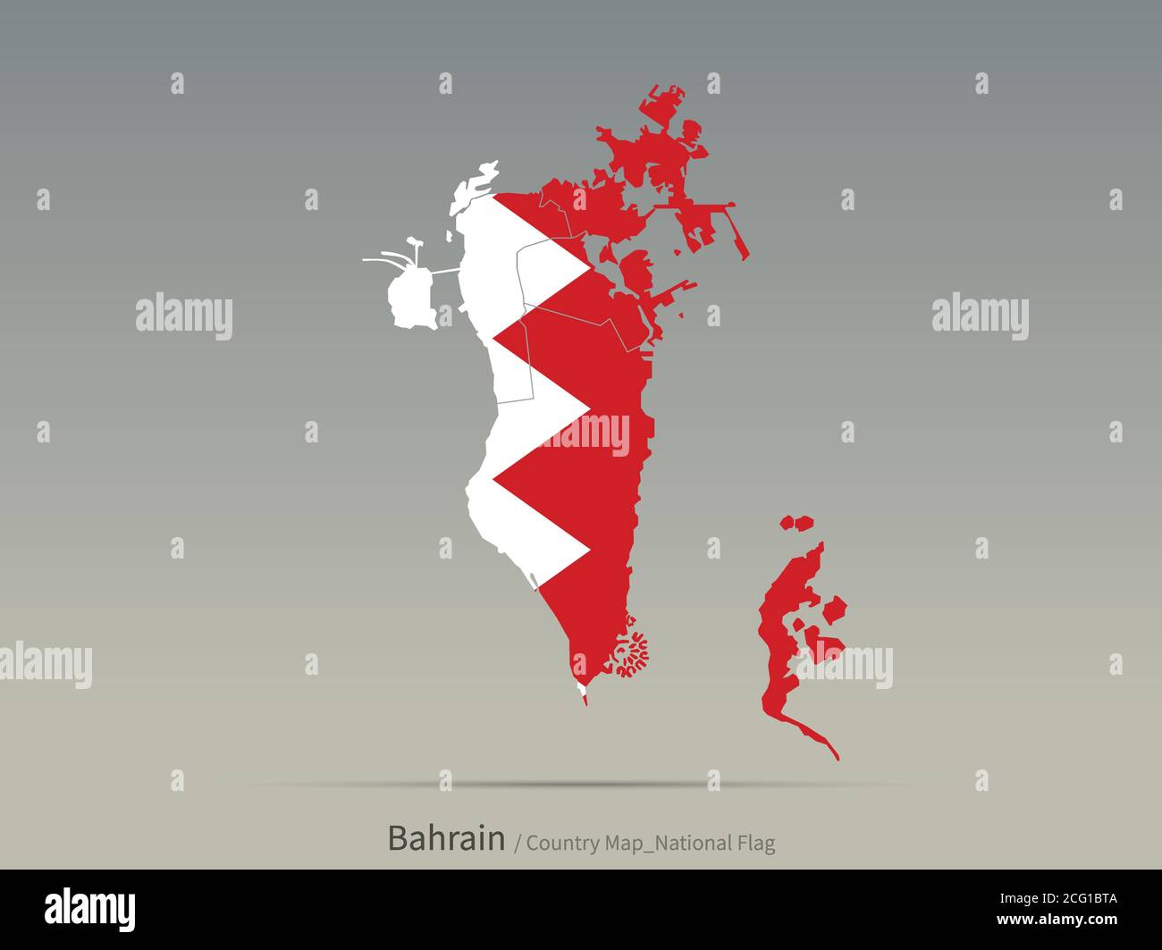 Bandiera del Bahrain isolata sulla mappa. Mappa e bandiera dei paesi ...