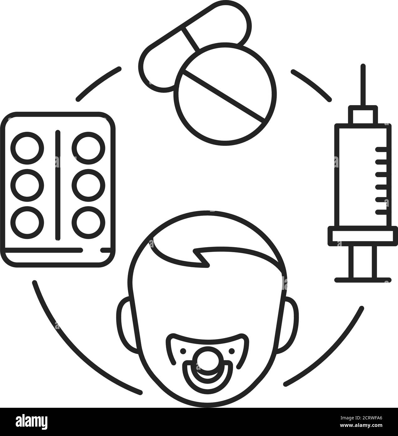 Icona della linea nera della malattia infettiva pediatrica. Eruzione ...