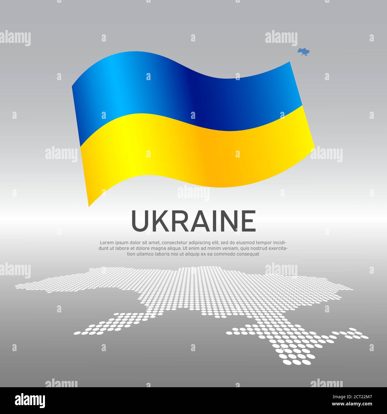 Ucraina bandiera ondulata e mappa a mosaico su sfondo chiaro. Sfondo ...