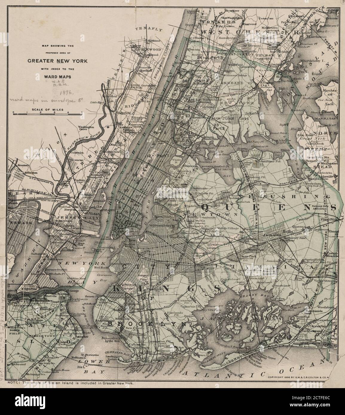 Mappa che mostra l'area proposta di Greater New York, con indice delle ...