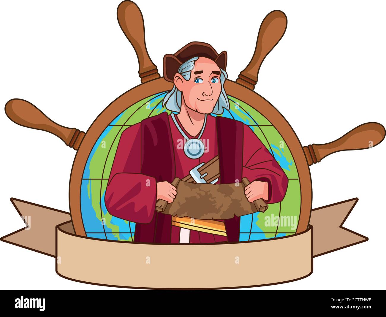 Cristoforo Colombo con disegno di illustrazione vettoriale di carattere ...