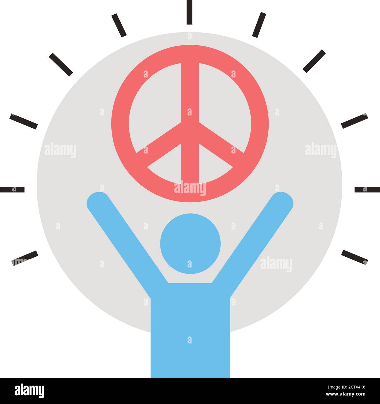 figura avatar che solleva la linea del simbolo di pace e icona dello ...