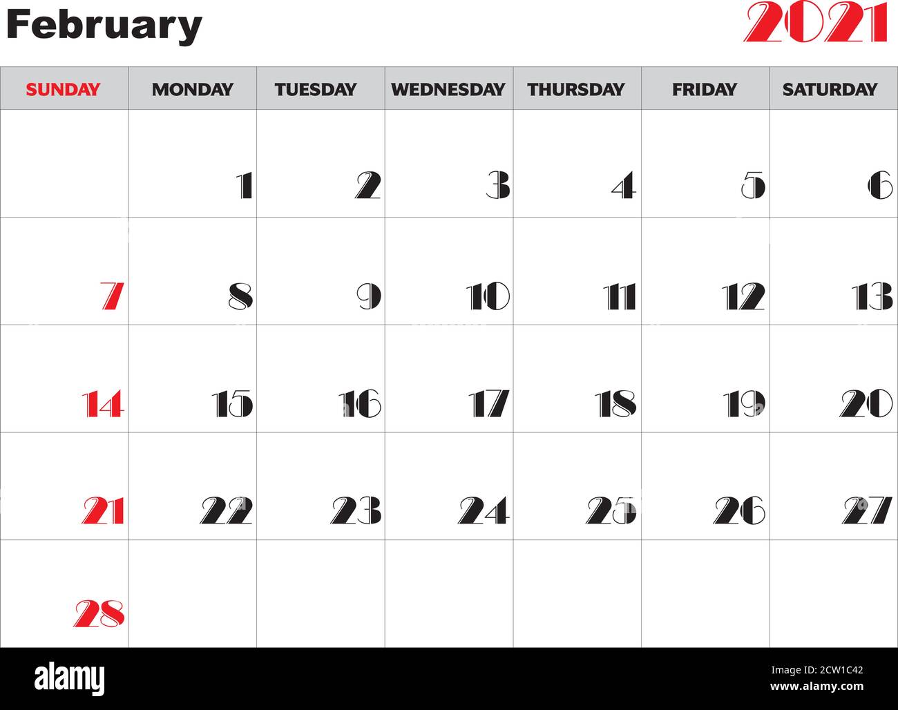 Calendario 2021 febbraio Immagini Vettoriali Stock - Alamy