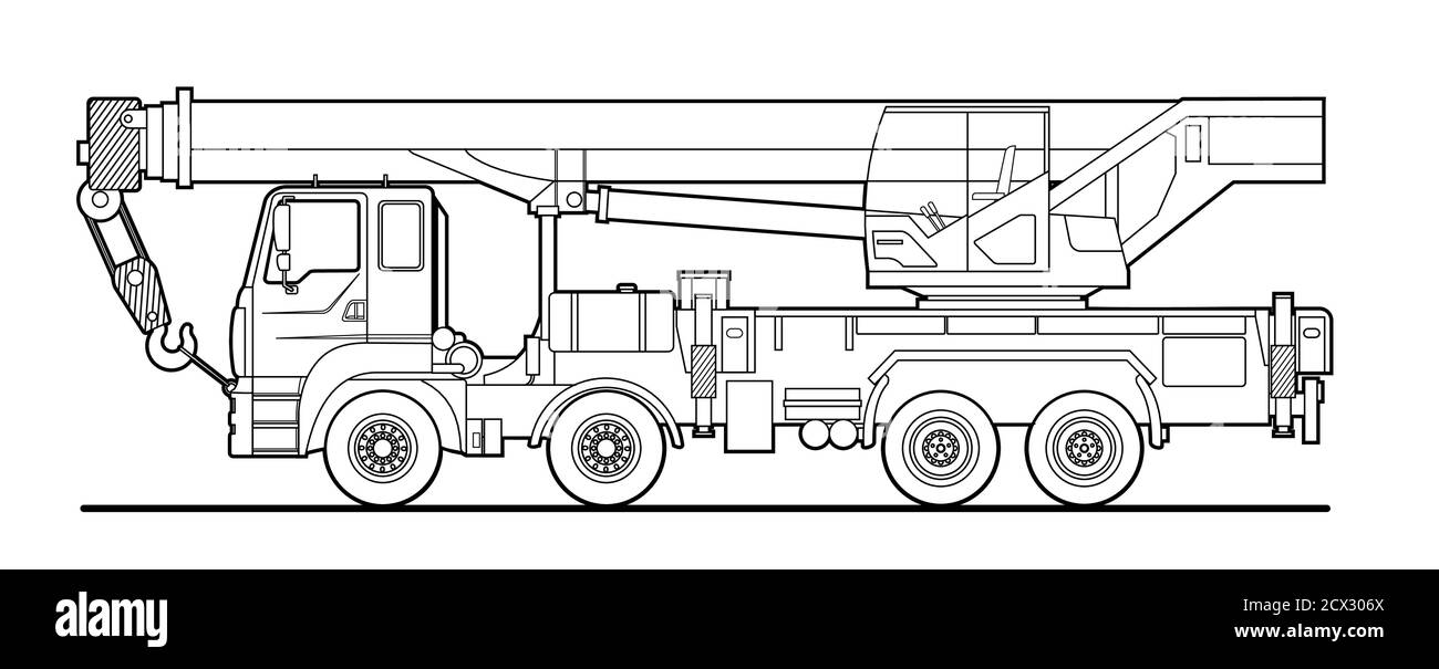 Profilo vettoriale di una gru per autocarri; auto con gru, vista ...