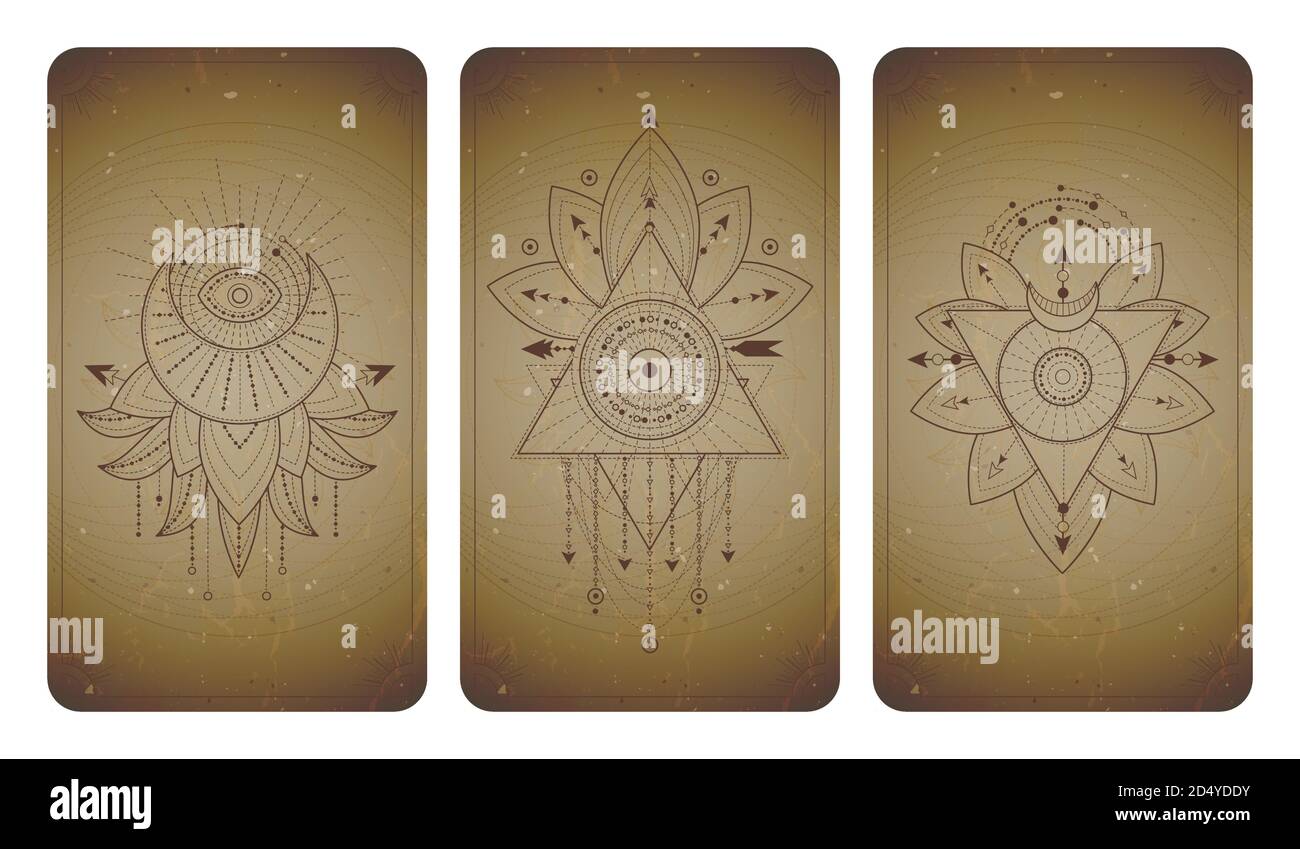 Insieme vettoriale di tre sfondi vintage con simboli geometrici e ...