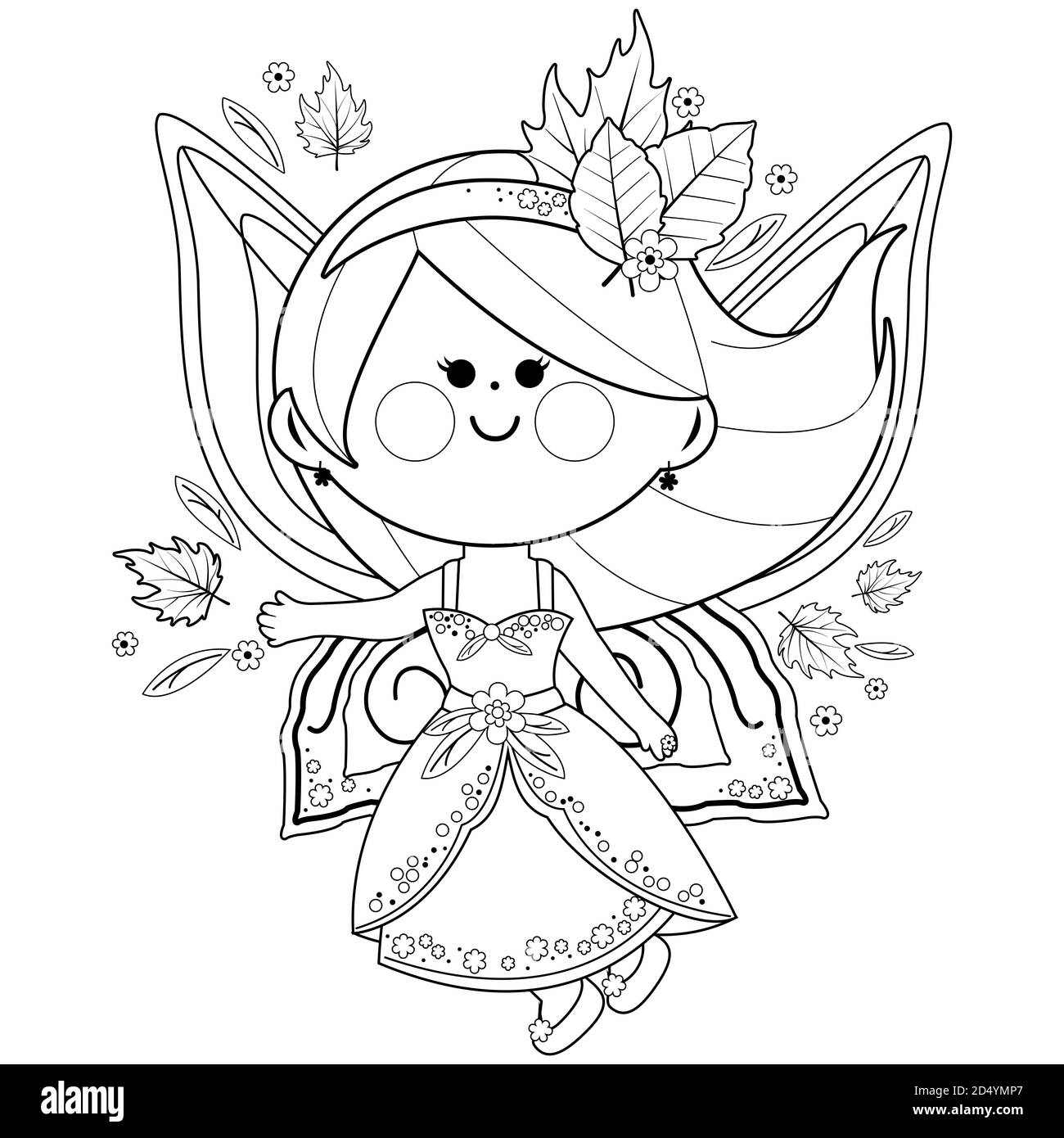 Fata d'autunno. Pagina da colorare in bianco e nero Foto stock - Alamy