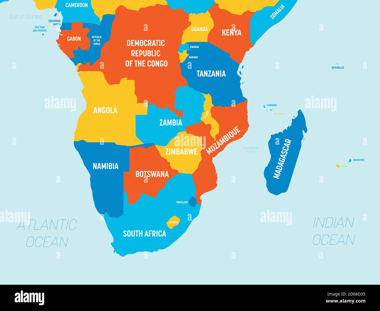 Mappa del Sud Africa - 4 colori brillanti. Mappa politica dettagliata ...