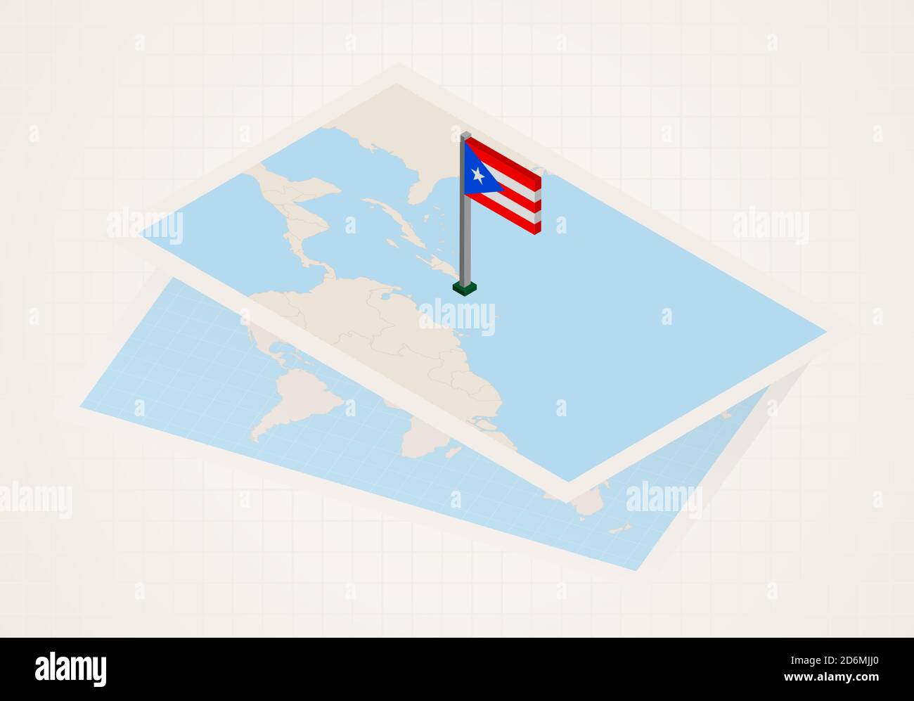 Porto Rico selezionato sulla mappa con bandiera isometrica di Porto ...